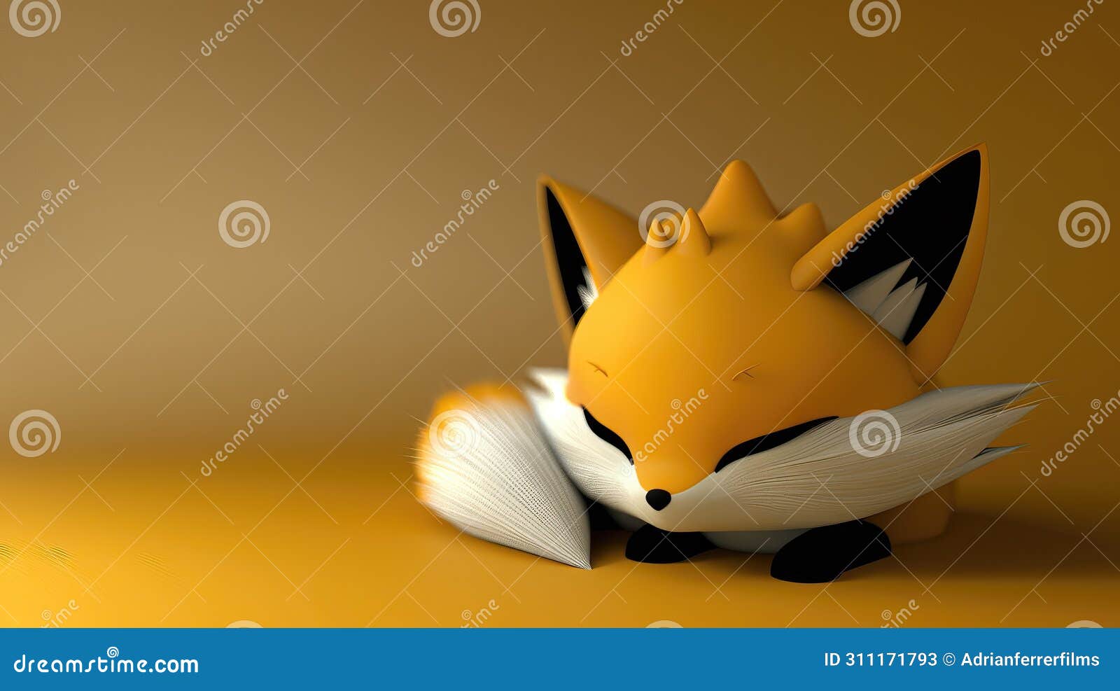Sleepy Fox with Bushy Tail Curled Up Against a Warm Backdrop. Stock ...
