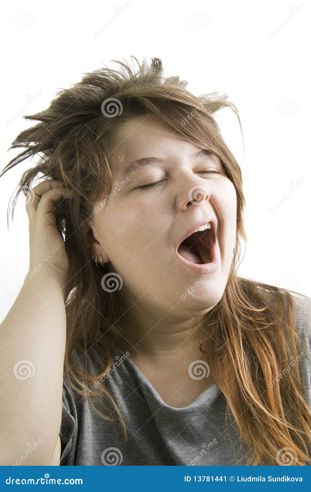 Sleepy girl yawning stock image. Image of eyes, messy - 13781441