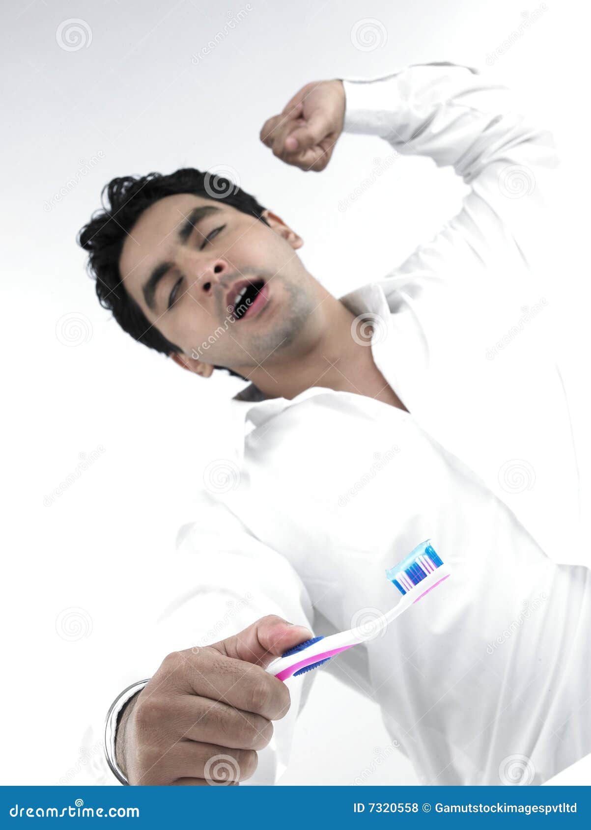 Sleepy Man with His Toothbrush Stock Photo - Image of dental, fair: 7320558
