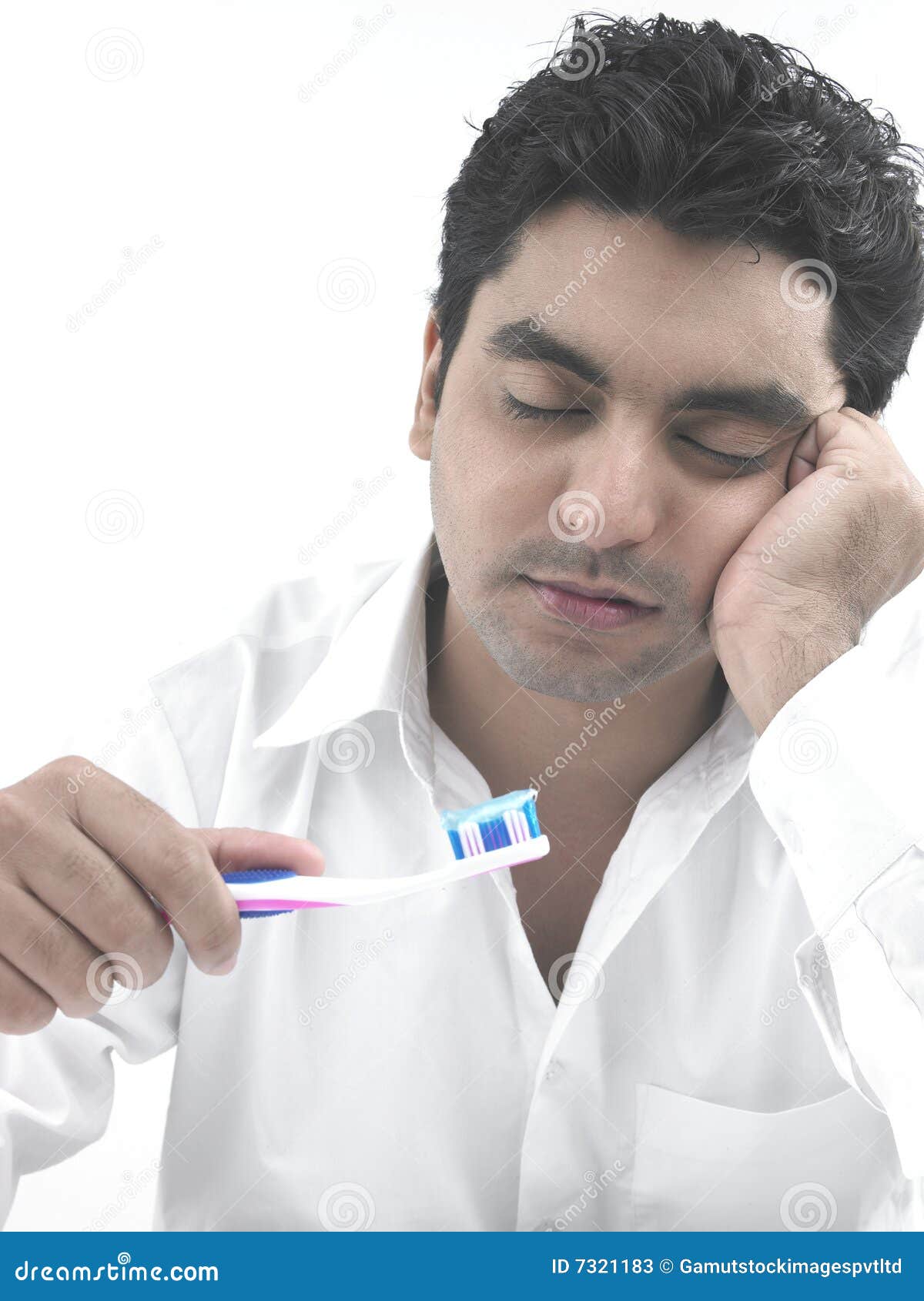 Sleepy Man with His Toothbrush Stock Image - Image of attitude, dude ...