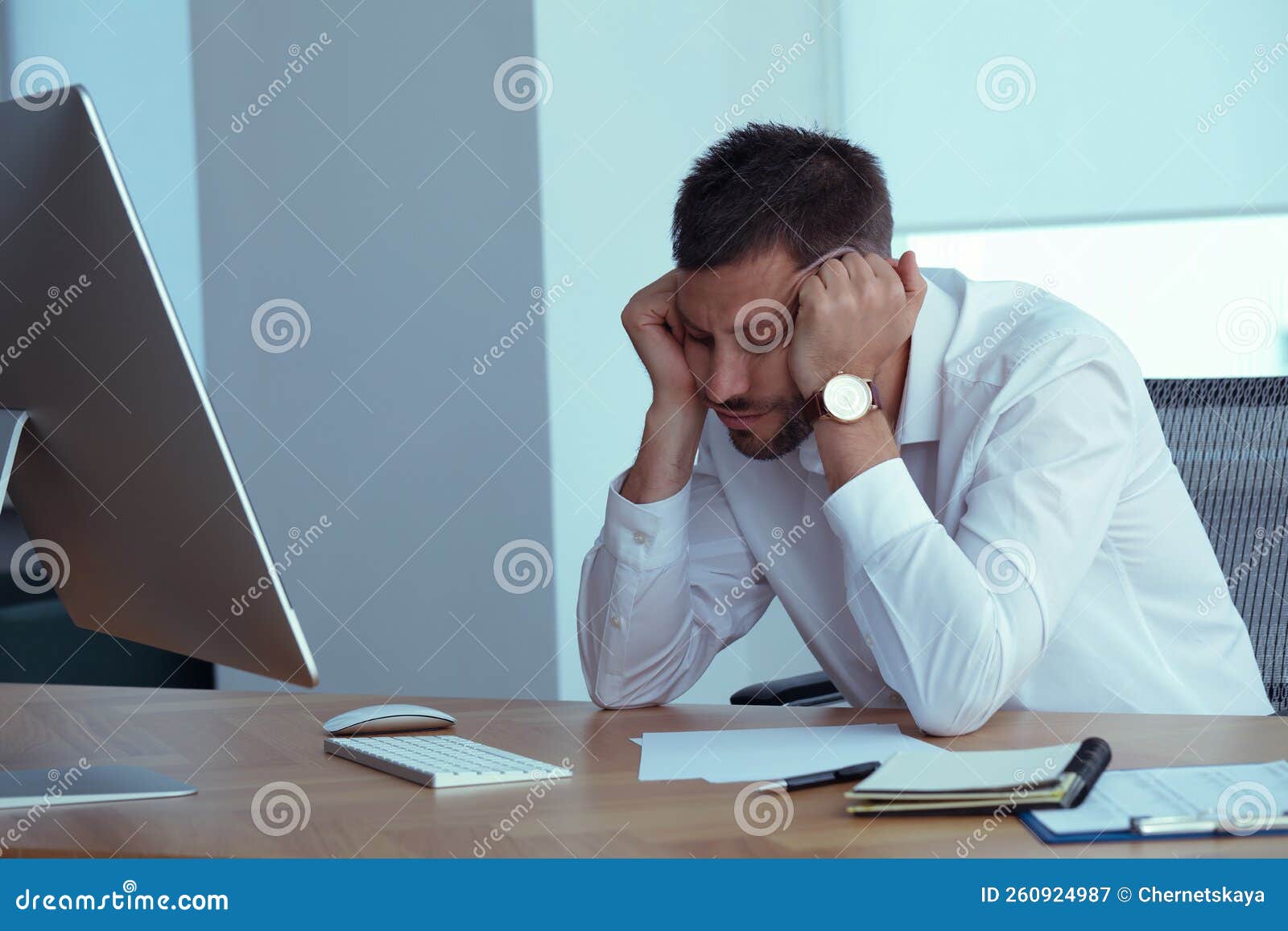 Sleepy Man Snoozing at Workplace in Office Stock Image - Image of ...