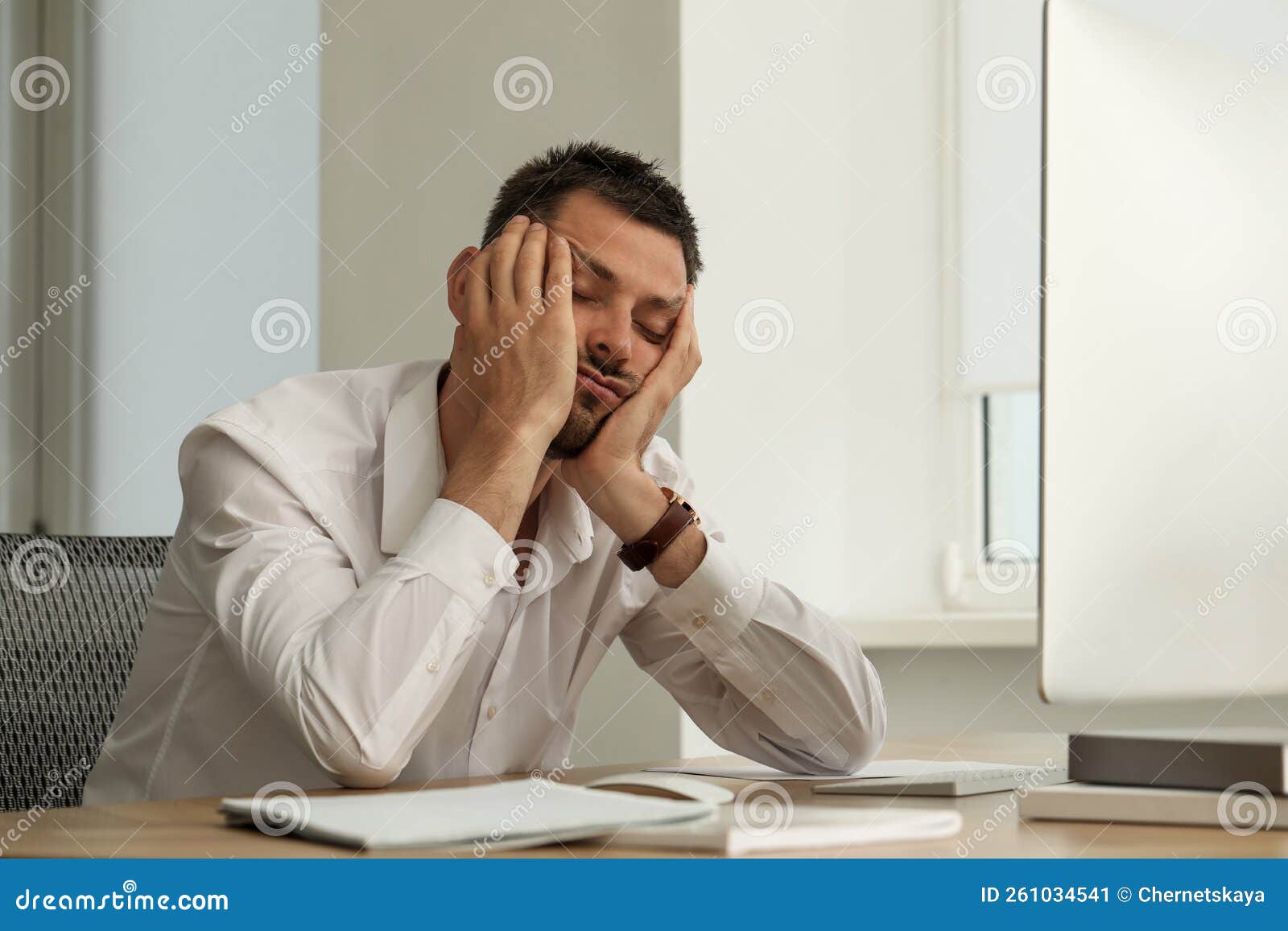 Sleepy Man Snoozing at Workplace in Office Stock Image - Image of ...