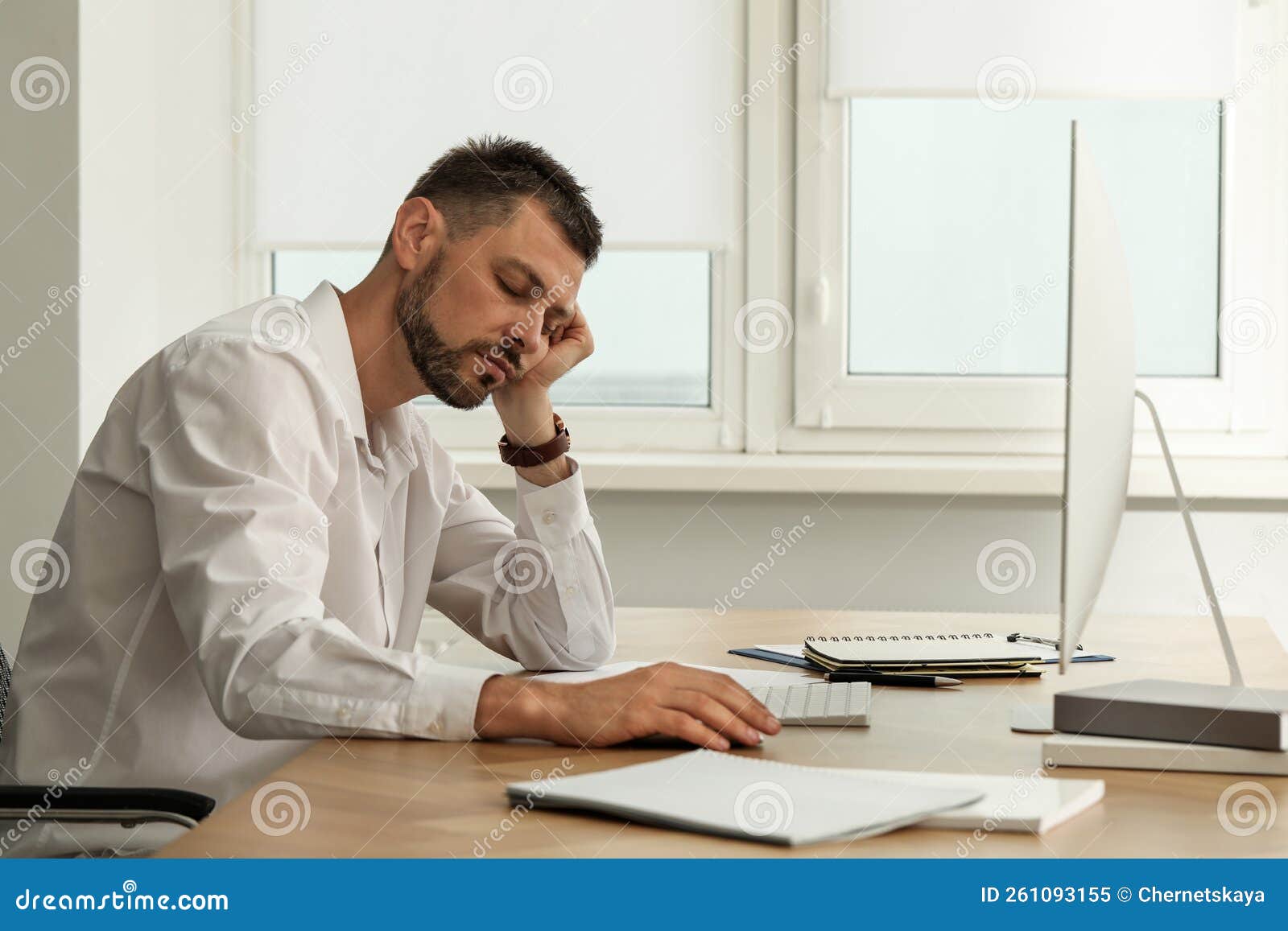 Sleepy Man Snoozing at Workplace in Office Stock Image - Image of ...