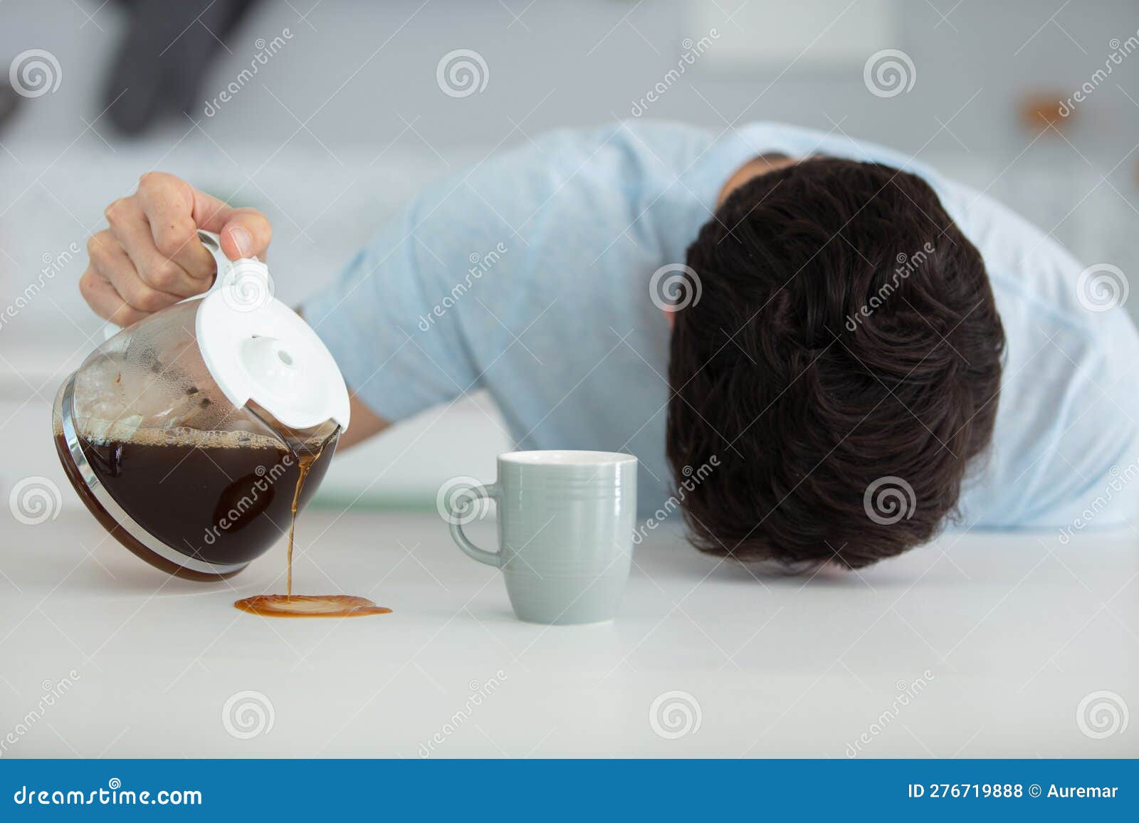 Sleepy Man Spill Coffee at Home Stock Photo - Image of businessman ...