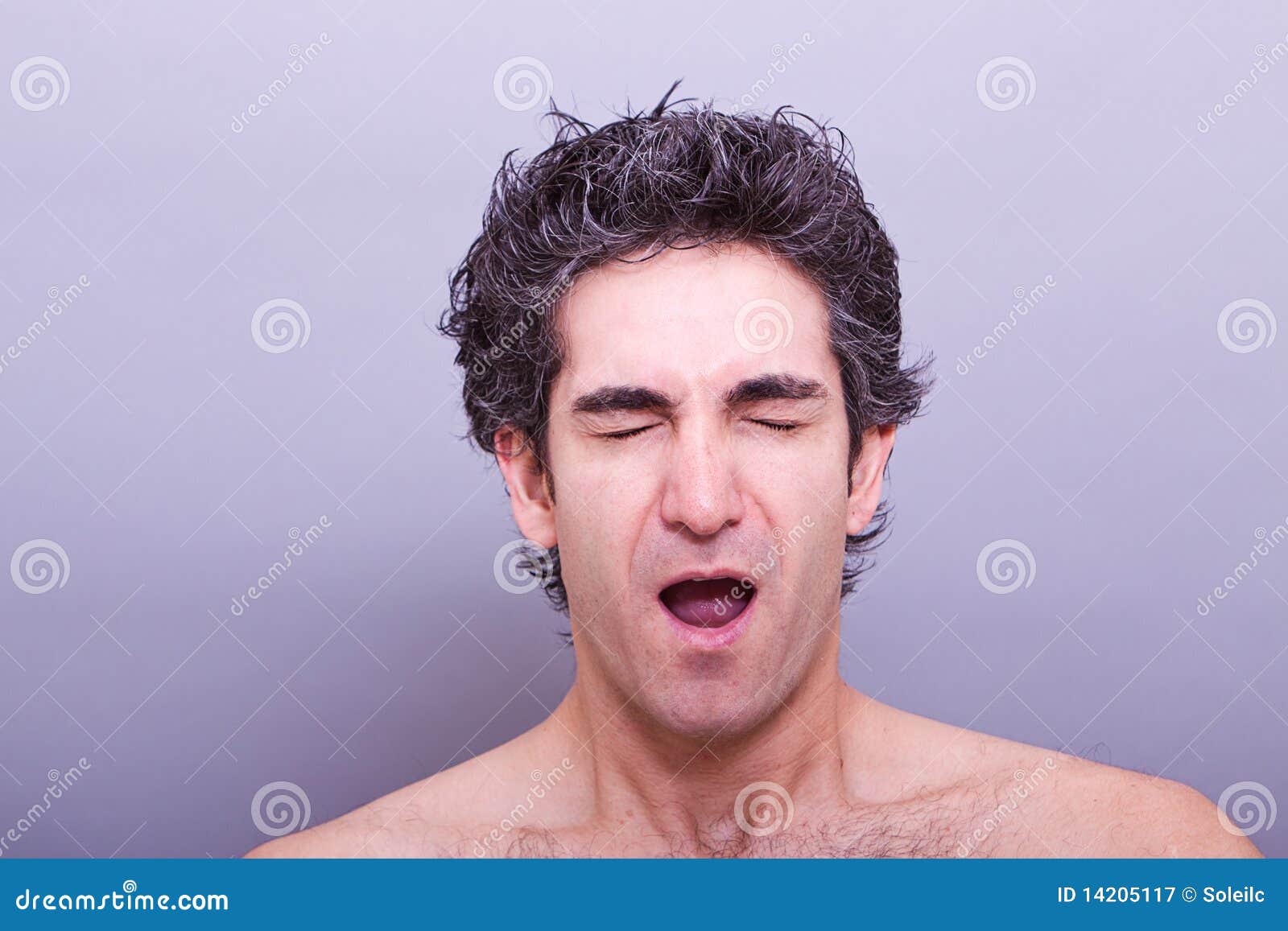 Sleepy man about to yawn stock image. Image of brunette - 14205117