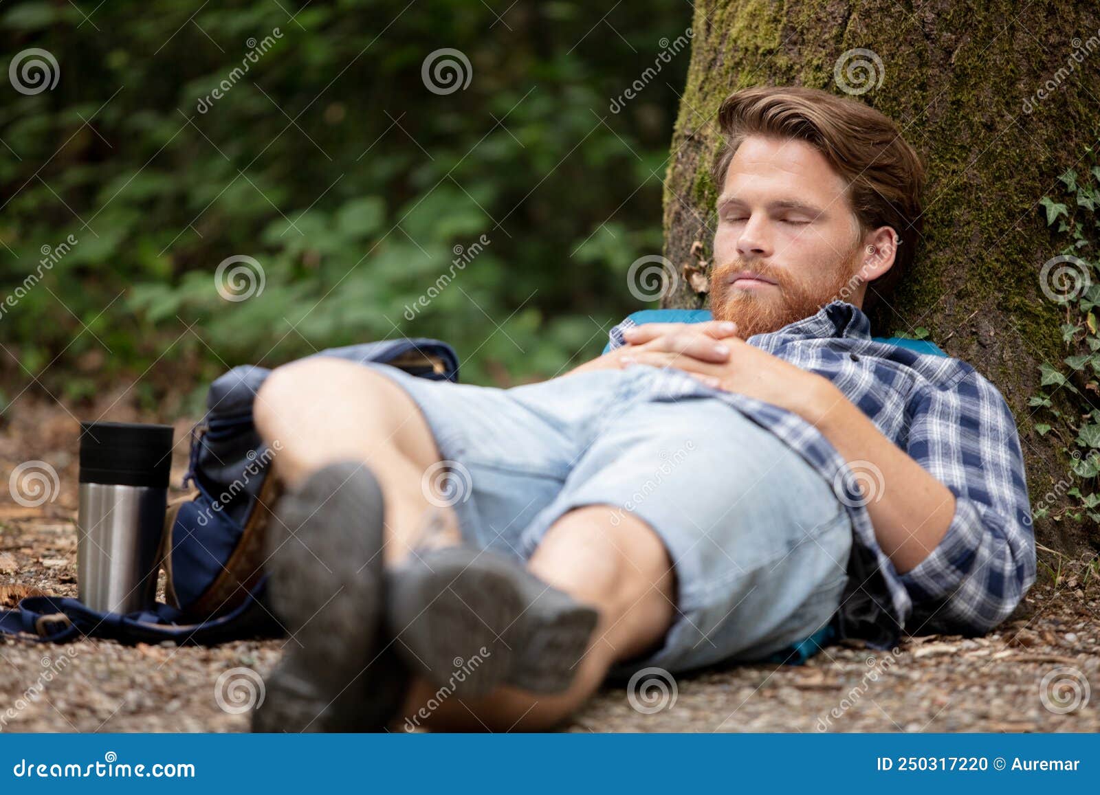Sleepy man under tree stock photo. Image of school, green - 250317220