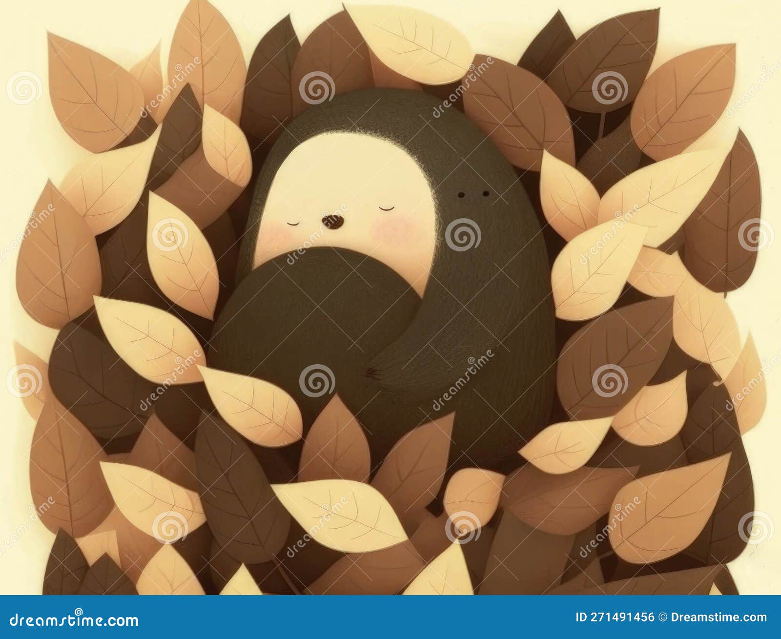 A Sleepy Mole Snuggled Up in a Pile of Leaves. Cute Creature Stock ...