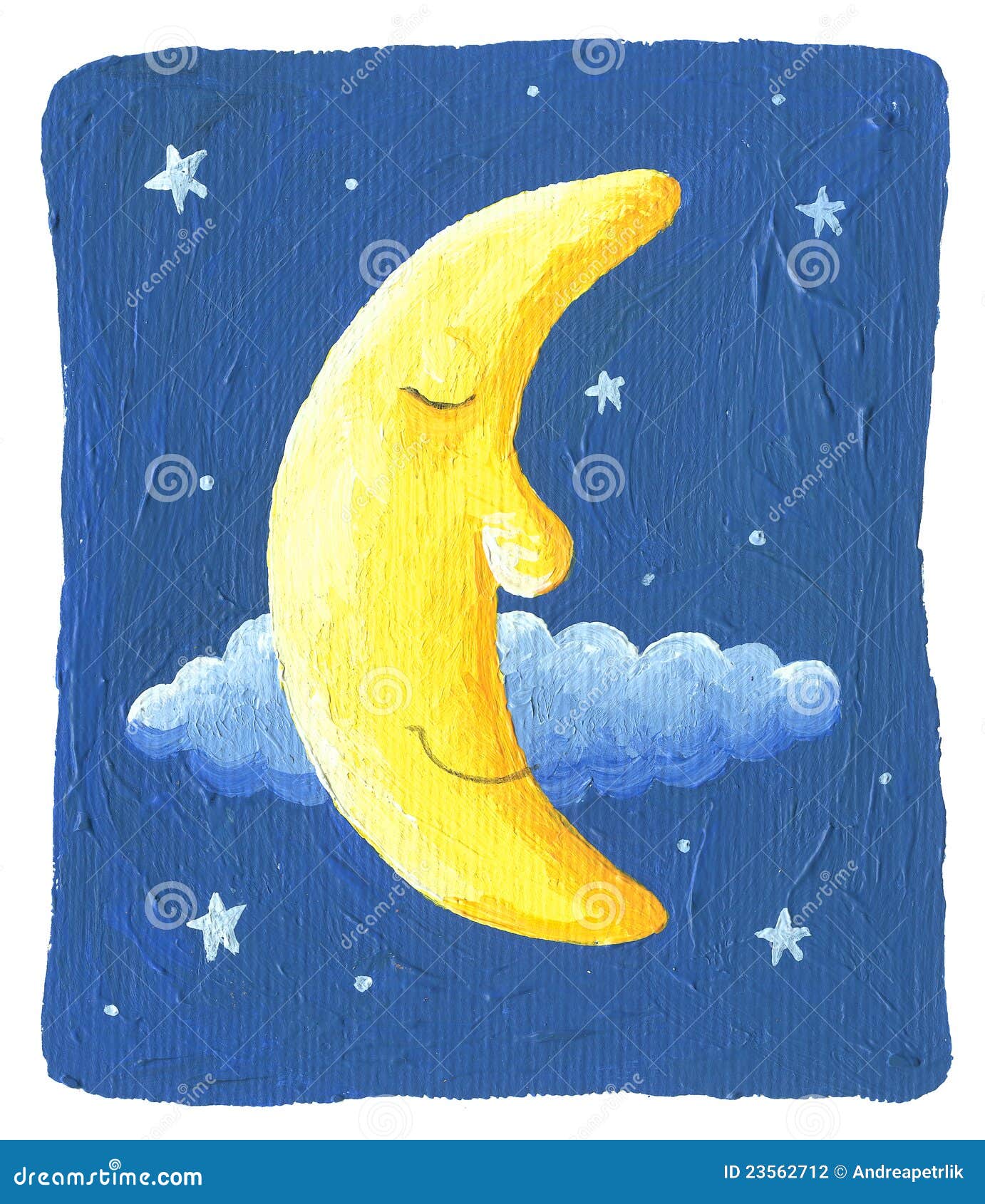Sleepy Moon and the Stars on the Blue Background Stock Illustration ...