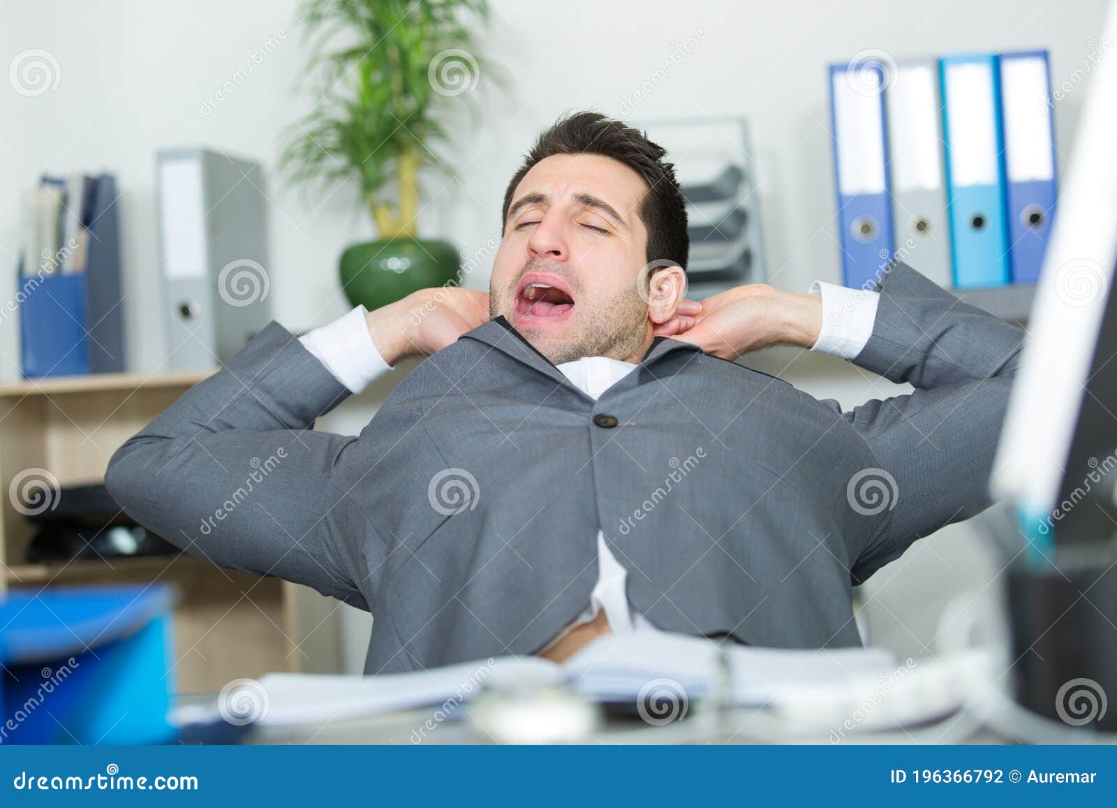 Sleepy Office Worker Stretching Stock Photo - Image of networking ...