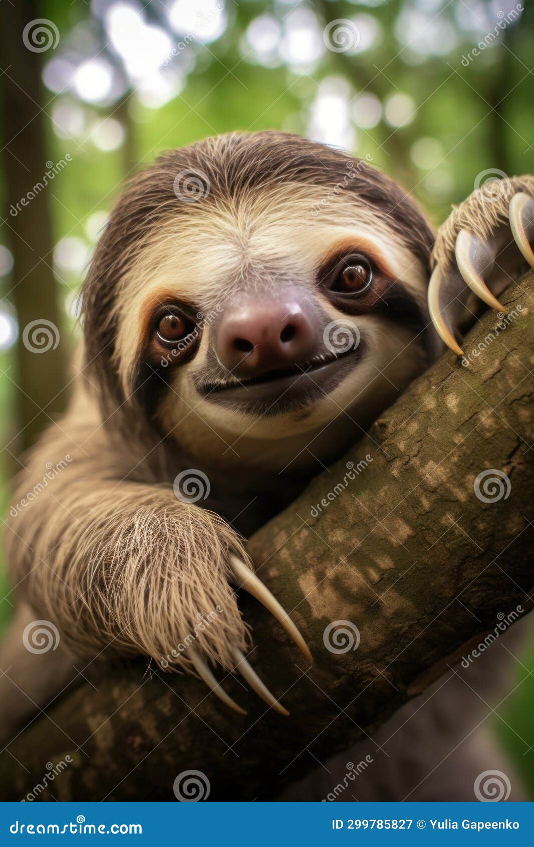 A Sleepy Sloth Hanging Upside Down on a Tree Branch Stock Illustration ...