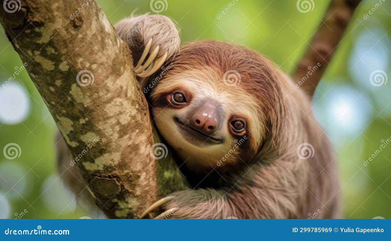 A Sleepy Sloth Hanging Upside Down on a Tree Branch Stock Image - Image ...