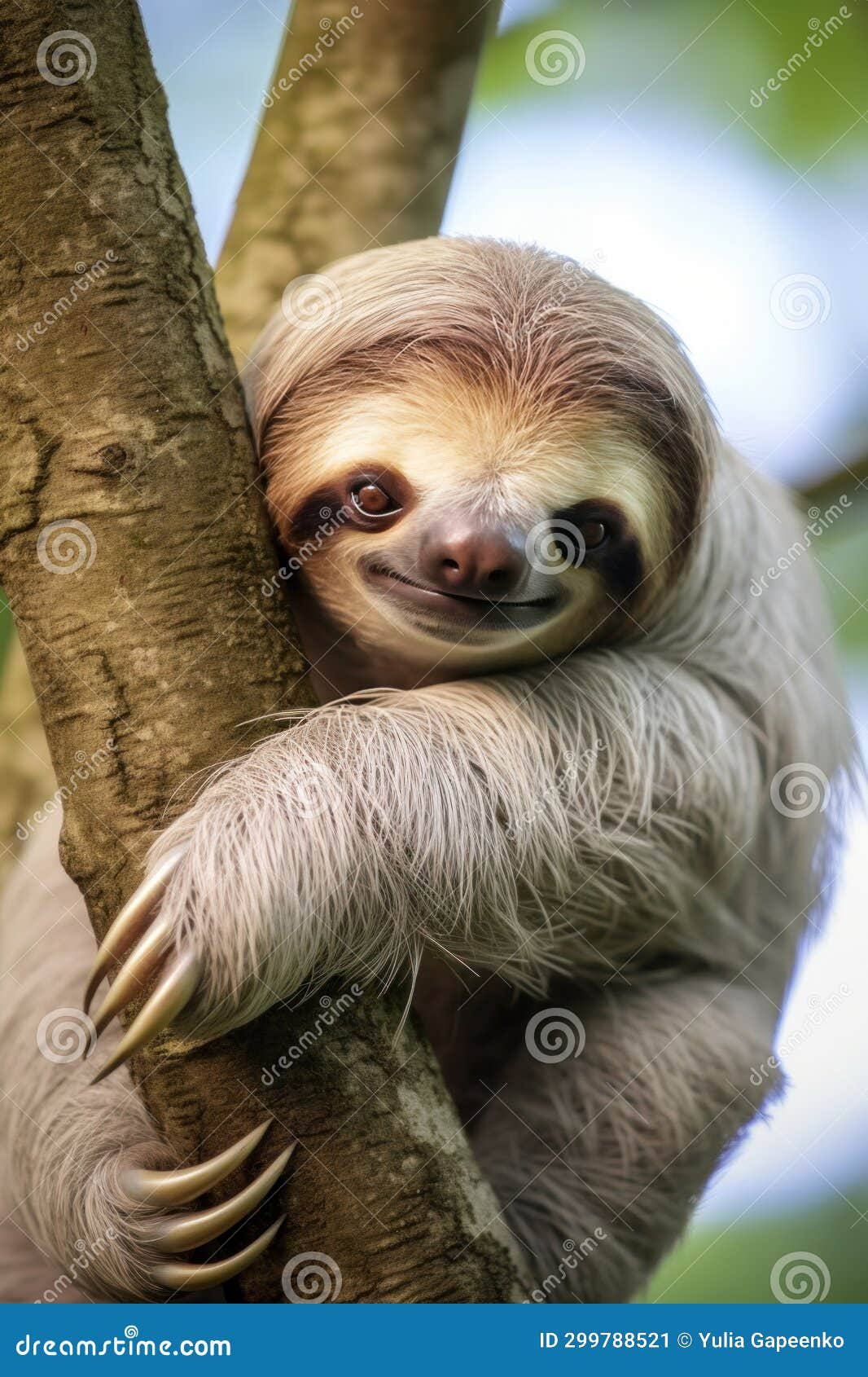 A Sleepy Sloth Hanging Upside Down on a Tree Branch Stock Image - Image ...