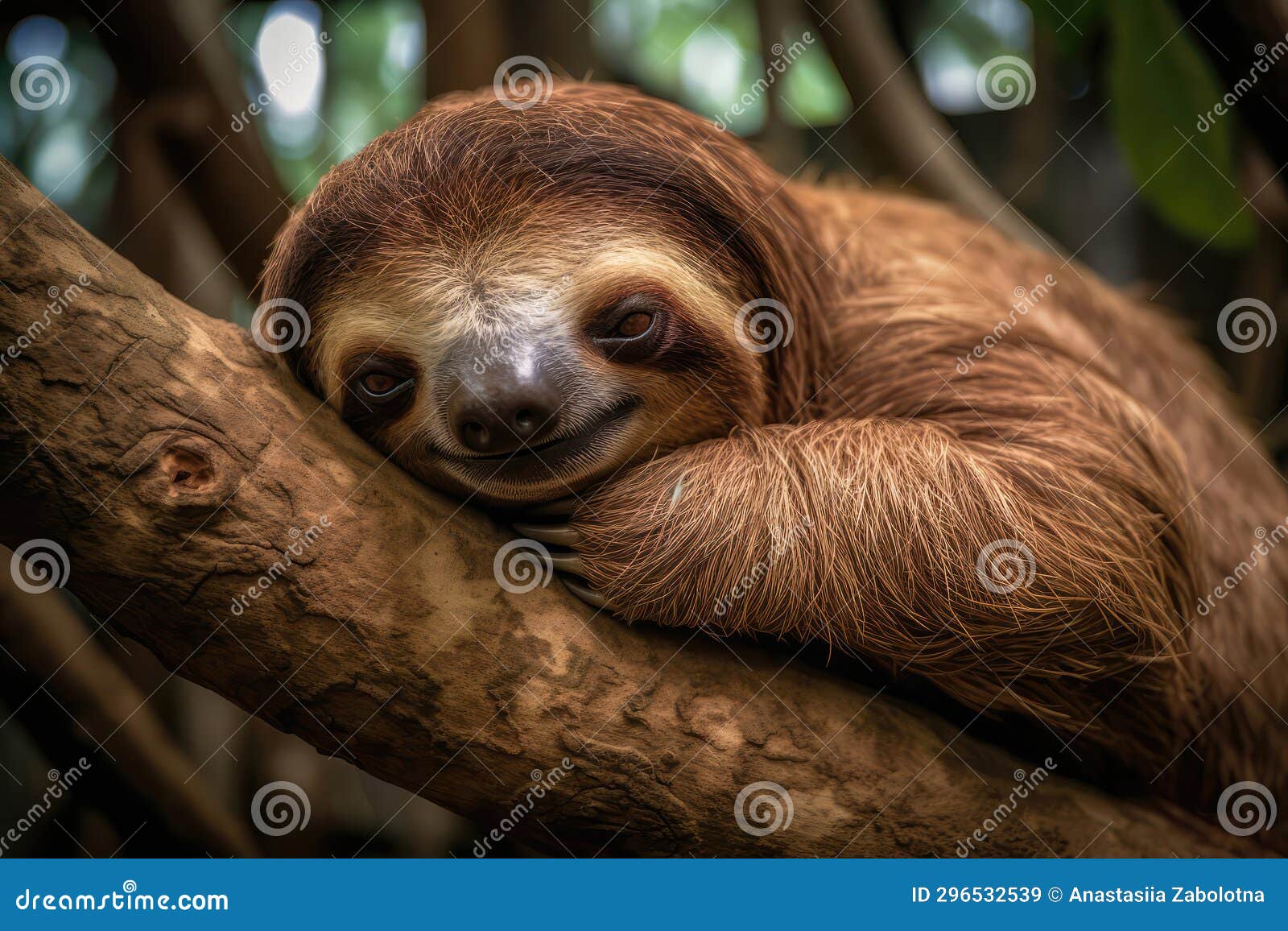 Sleepy Sloth Hangs from Tree Branch, Enjoying Restful Slumber ...
