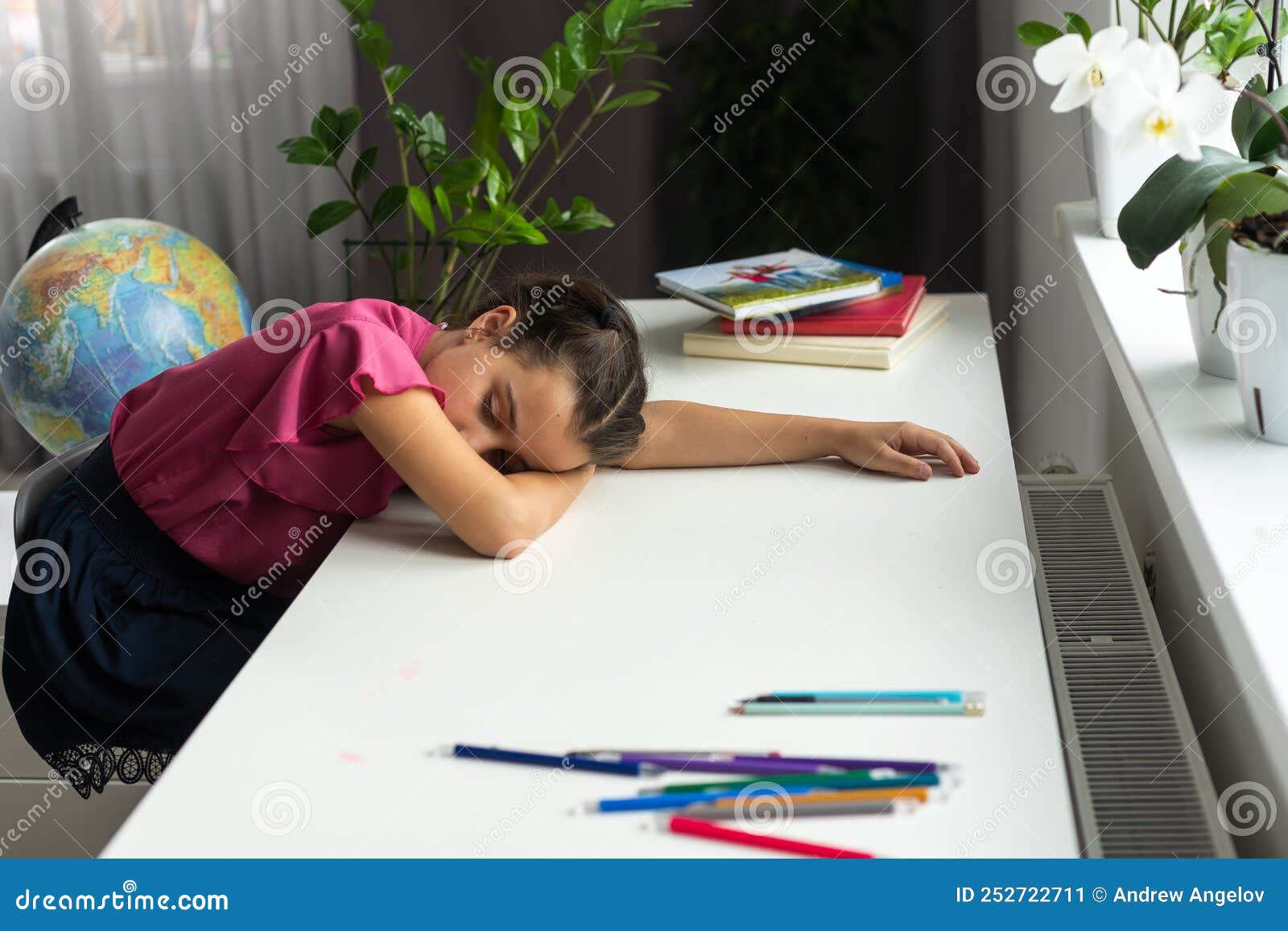 Sleepy Student Doing Homework, Kid is Tired Stock Image - Image of ...