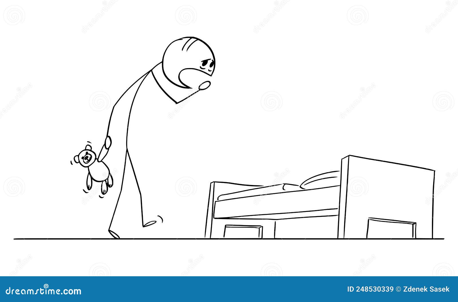Sleepy Tired Person Is Going To Sleep In Bed Vector Cartoon Stick Figure Illustration Stock