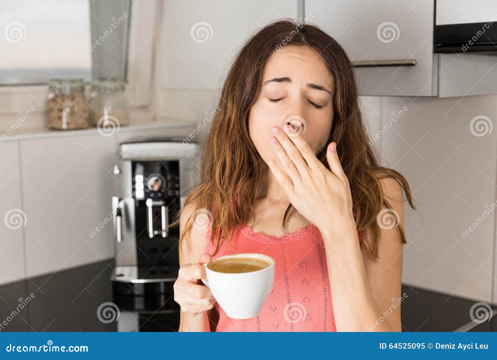 Sleepy Woman In The Morning Drinking Coffee Stock Image Image Of