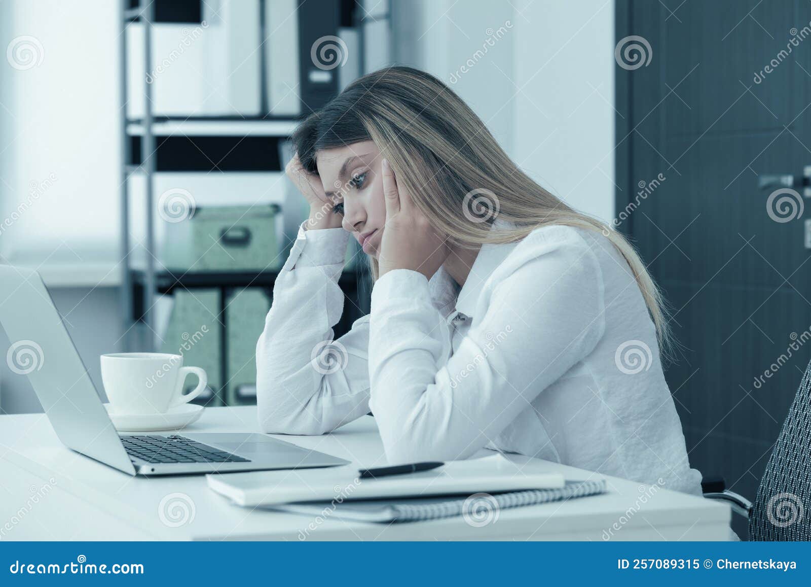 Sleepy Young Woman at Workplace in Office Stock Image - Image of ...