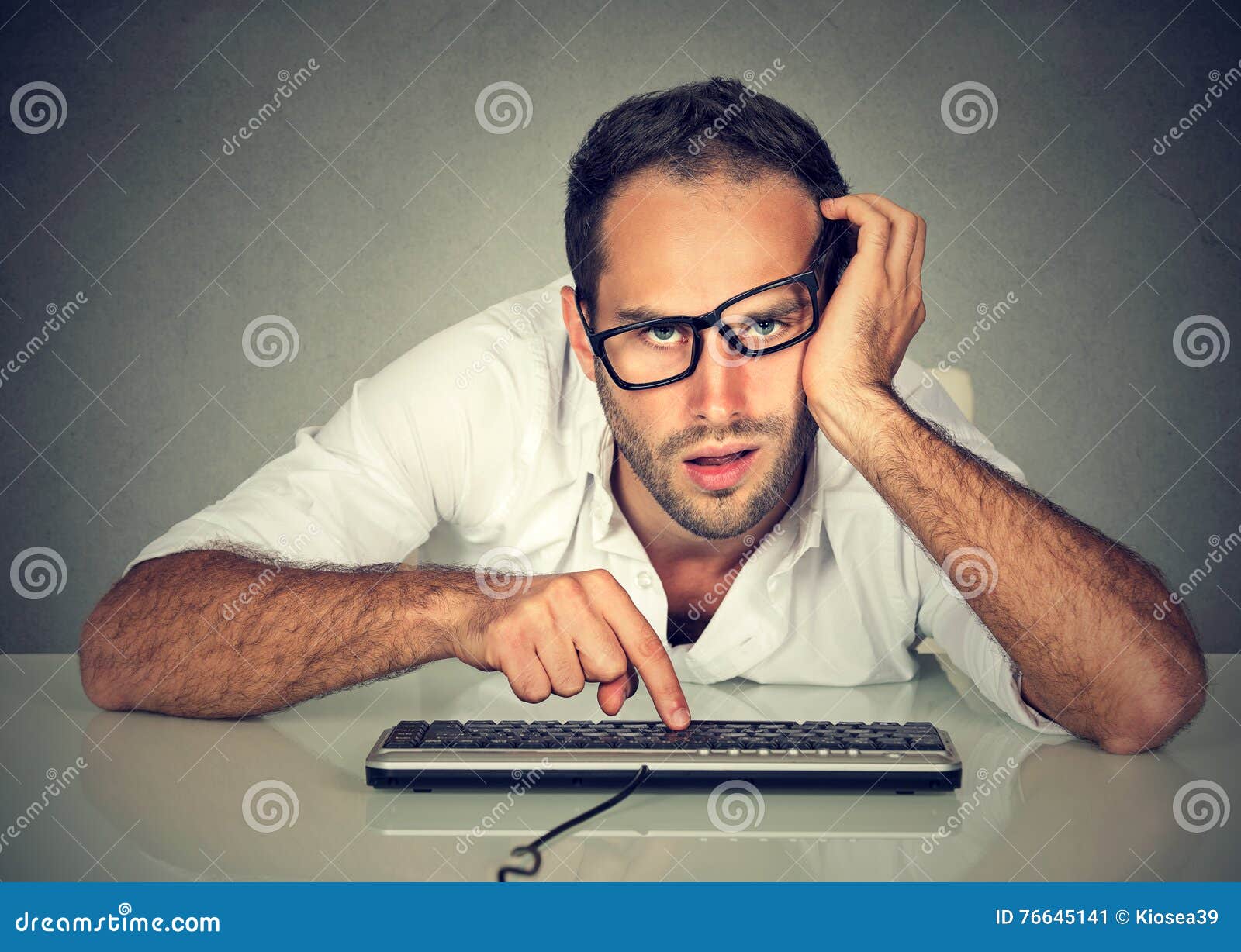Sleepy Worker Man Working on Computer Stock Image - Image of boredom ...
