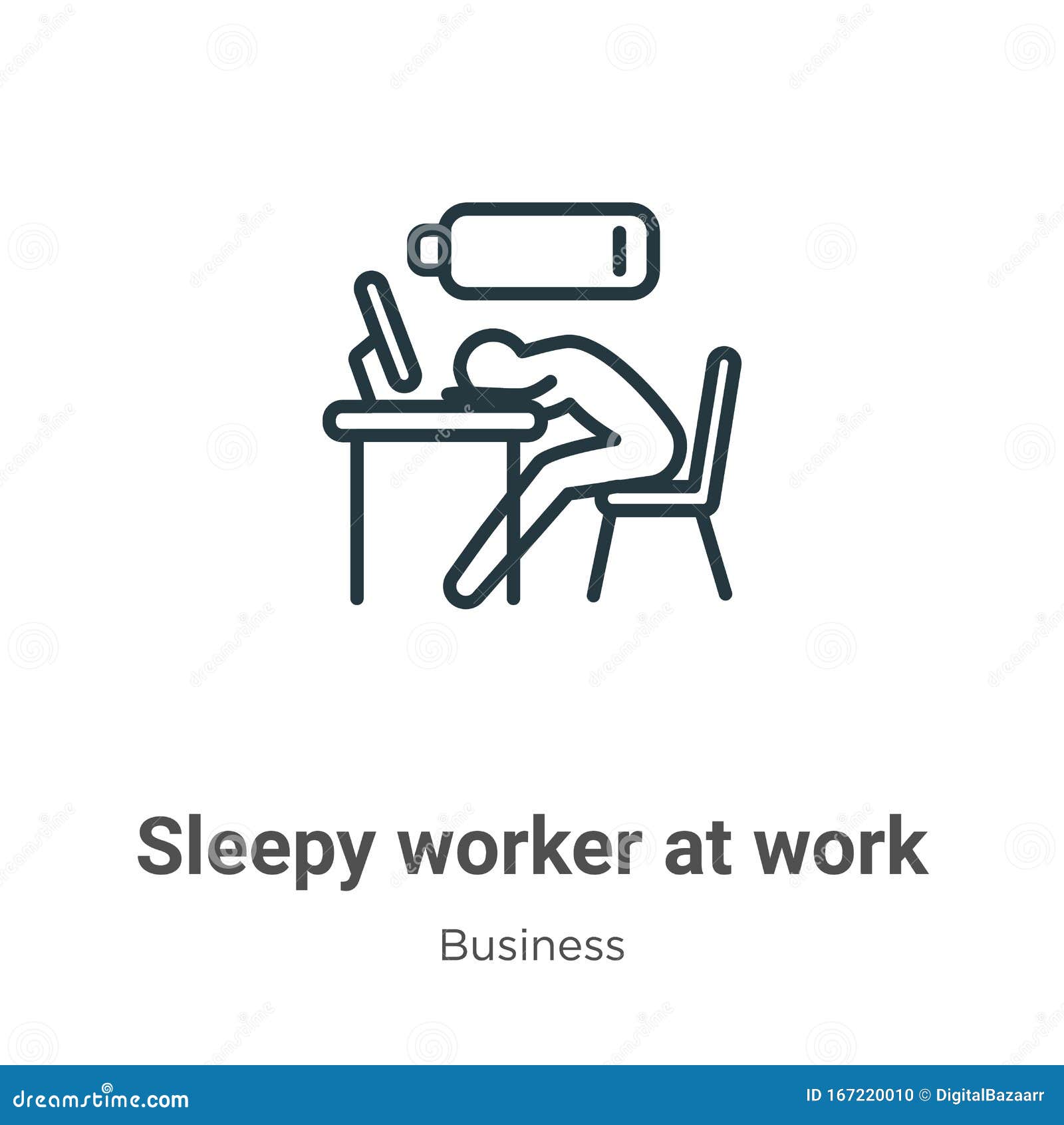 Sleepy Worker at Work Outline Vector Icon. Thin Line Black Sleepy ...