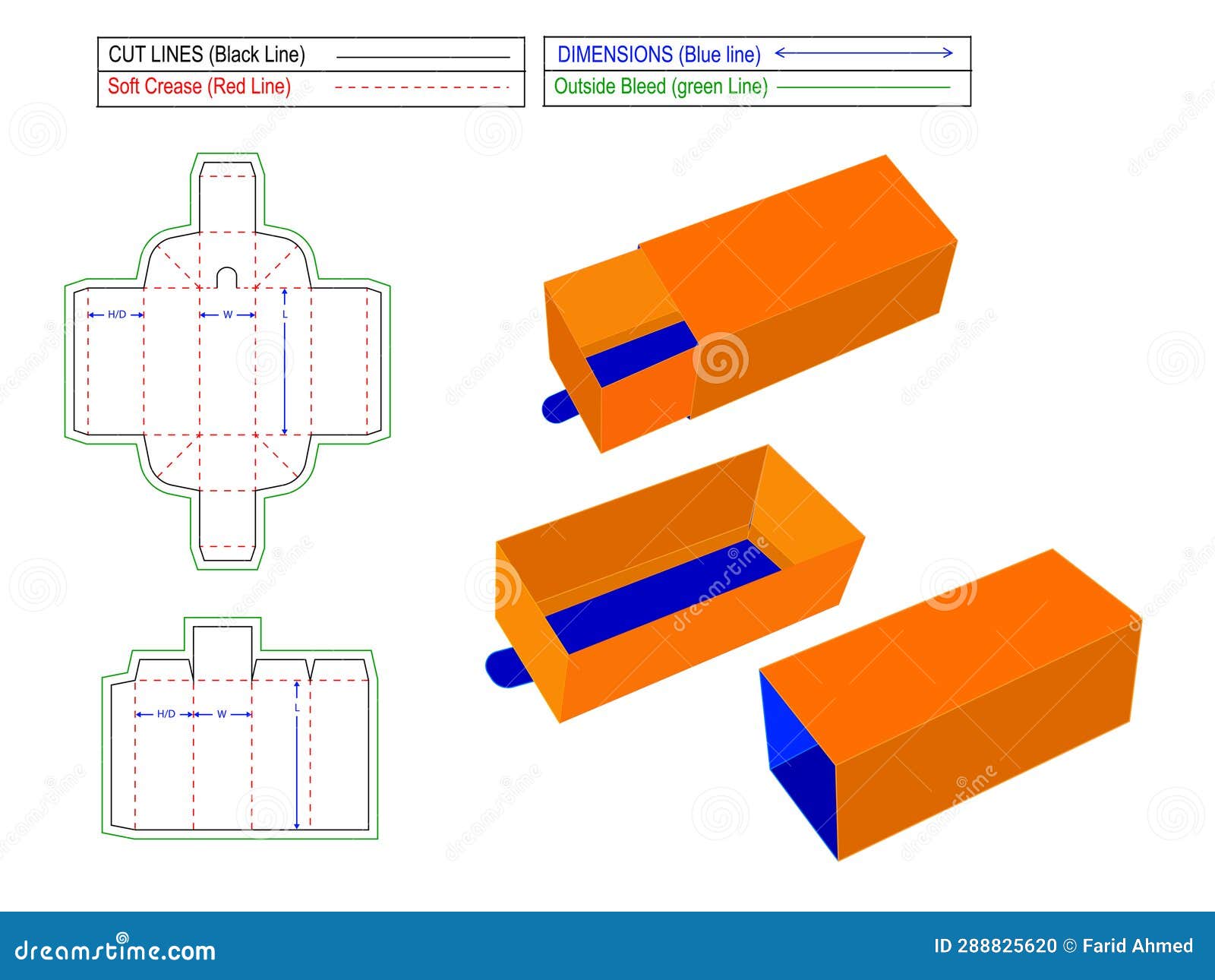 Sleeve Drawer Box Dieline Template And 3D Box Design Coloe Changeable ...