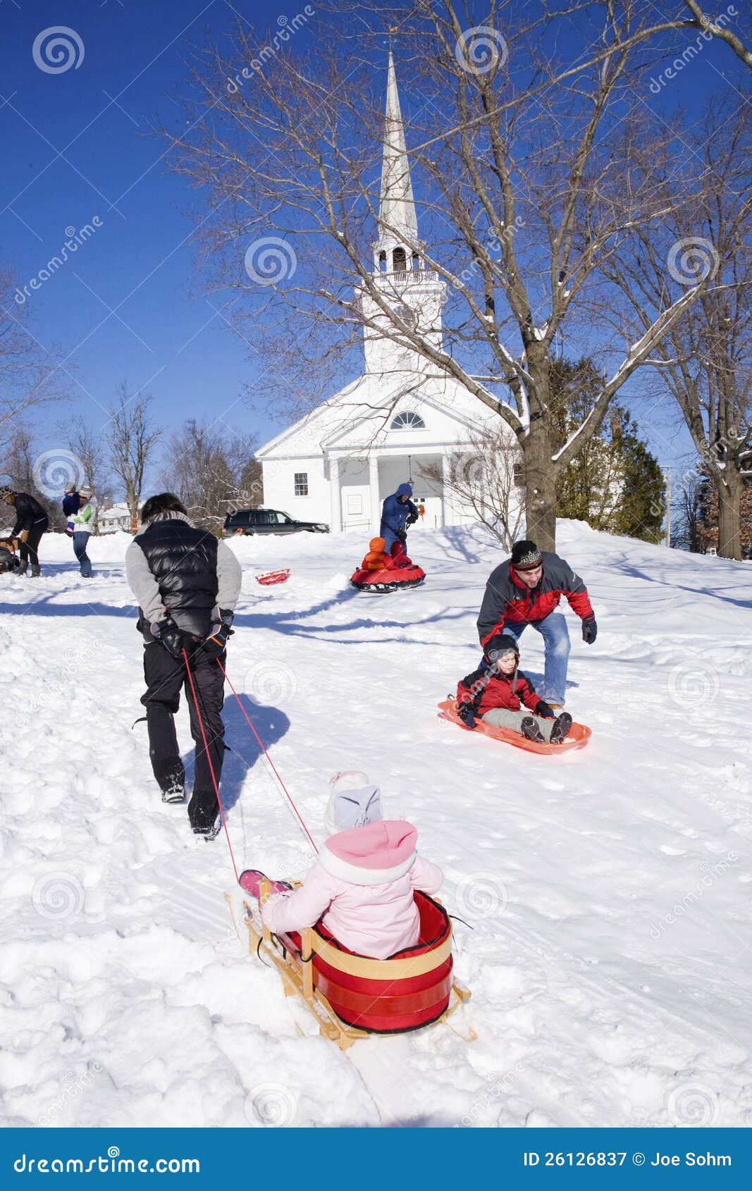 Sleigh Riding in White Snow Editorial Photography - Image of children ...