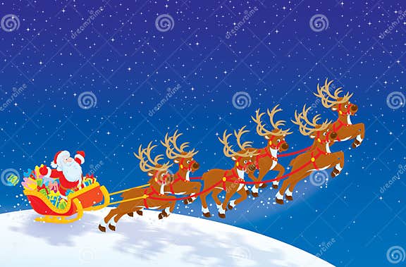 Sleigh of Santa taking off stock illustration. Illustration of holidays ...