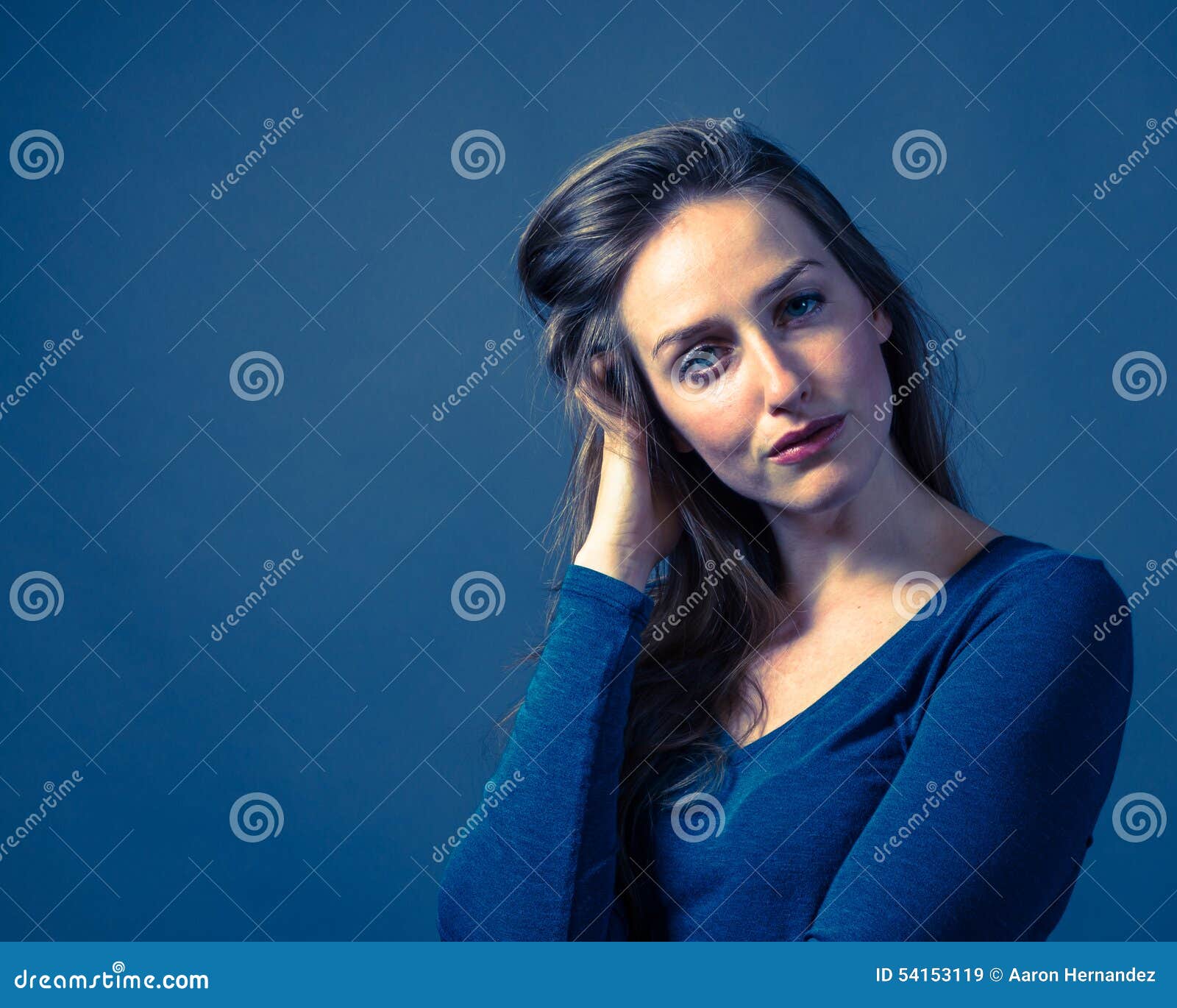 Slender Caucasian Female Somber Expression Stock Image - Image of hair ...