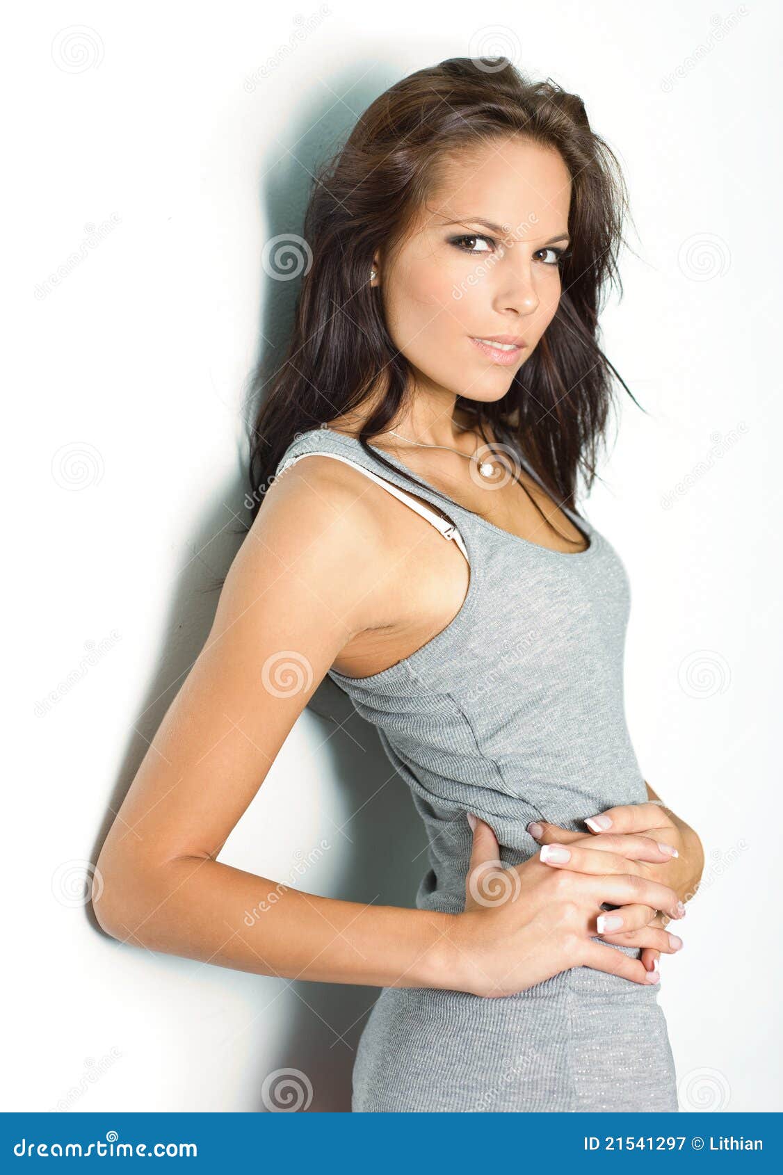 Slender Young Brunette Woman Posing. Stock Image - Image of relaxed ...