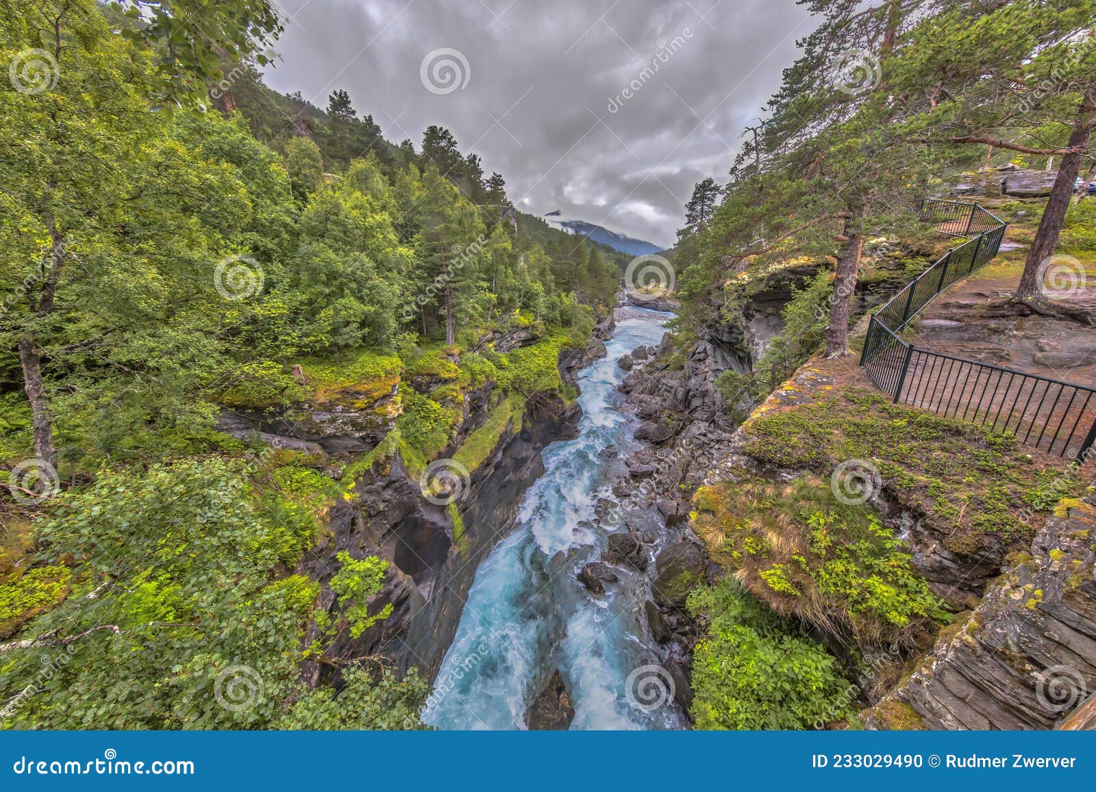 Waterfall Slettafossen At Verma With Deep Narrow Rauma River Canyon At ...