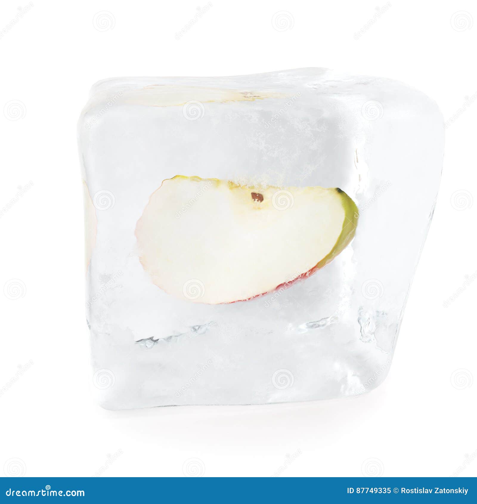 Slice Apple Frozen In Ice Cube, Ice Cube In Front View, Single Ice Cube ...