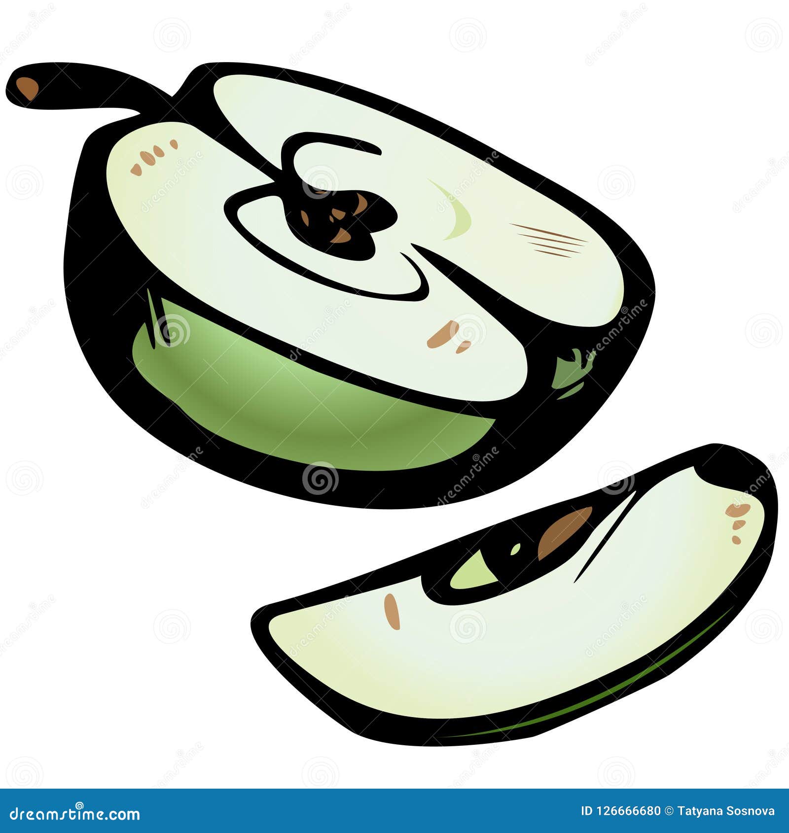 Vector Half and an Green Apple Slice with a Volume and Sharp Con Stock ...