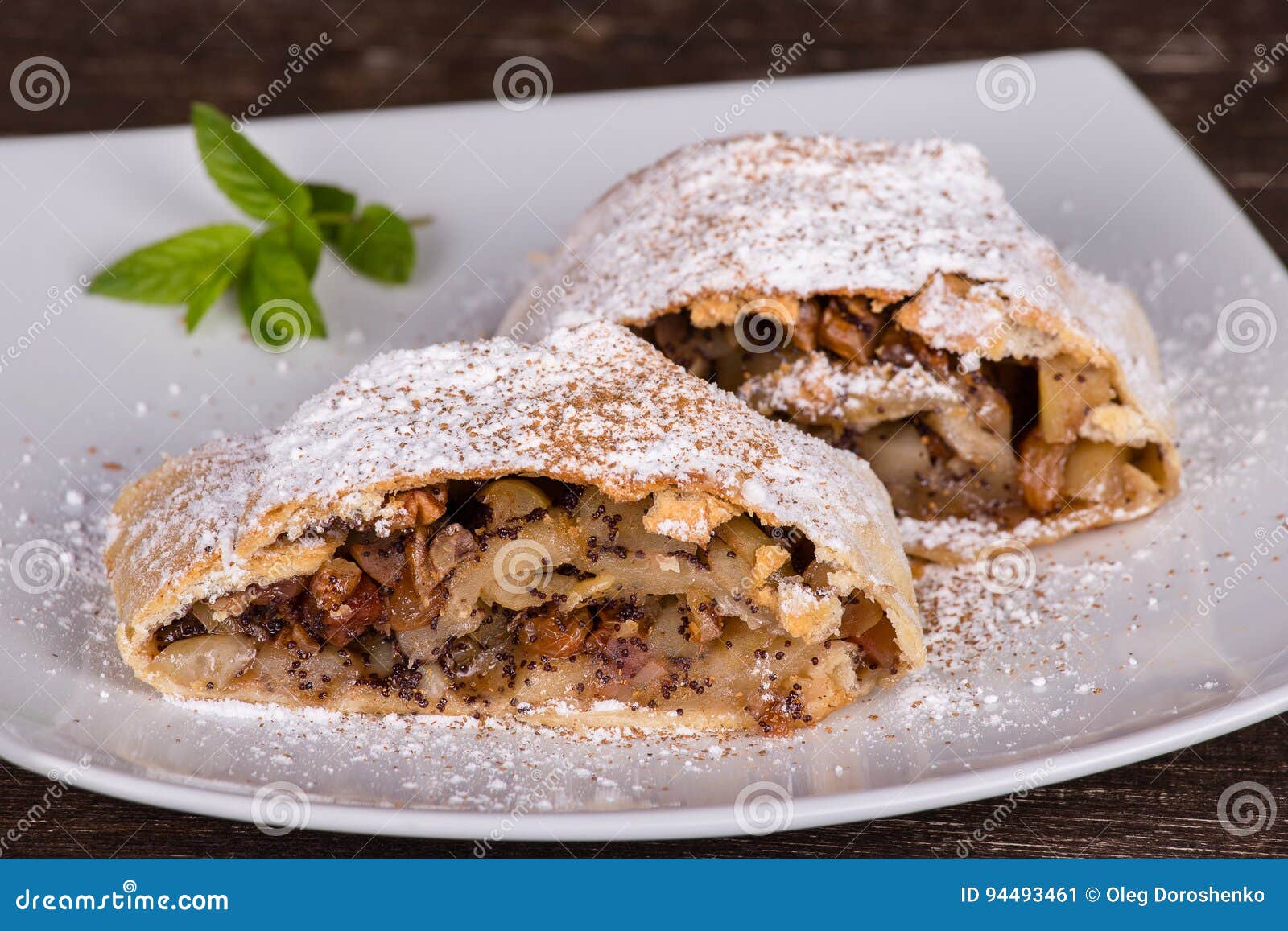 Slice of an Apple Strudel on a Plate Stock Image - Image of ...
