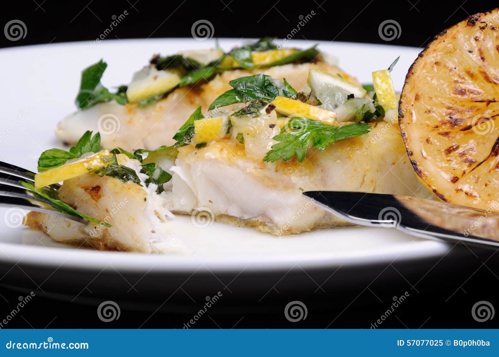 Slice of Baked Fish Pike Perch Stock Image - Image of perch, lemon ...