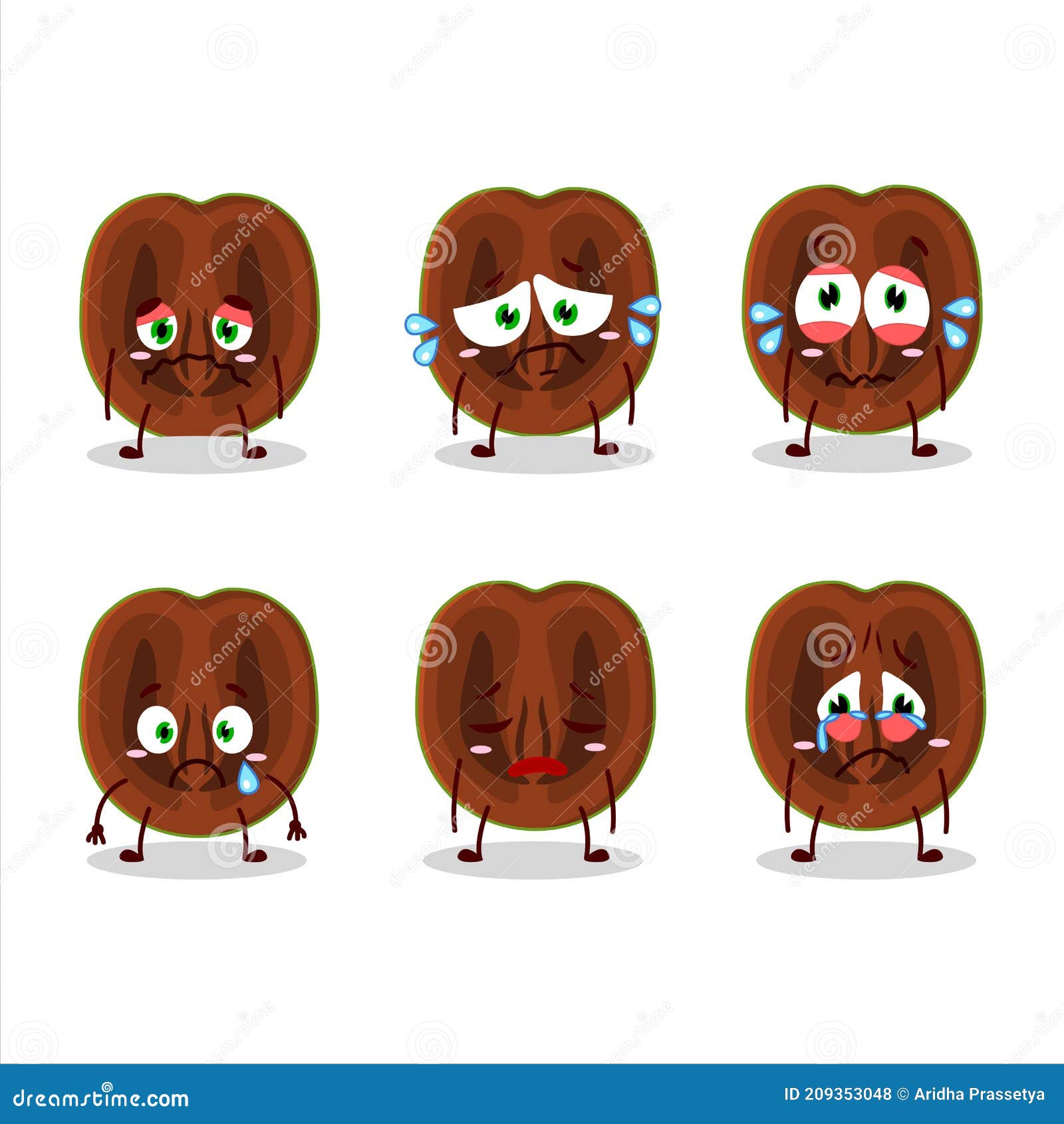 Slice of Black Sapote Cartoon Character with Sad Expression Stock ...