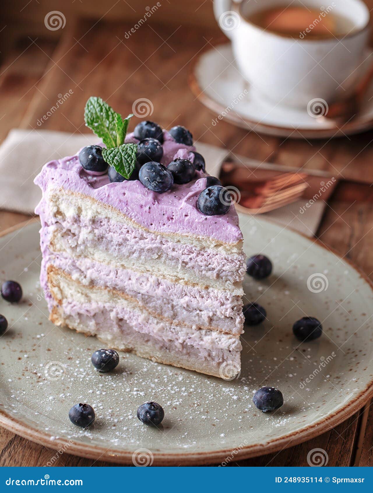 Slice of blueberry cake stock photo. Image of baked - 248935114