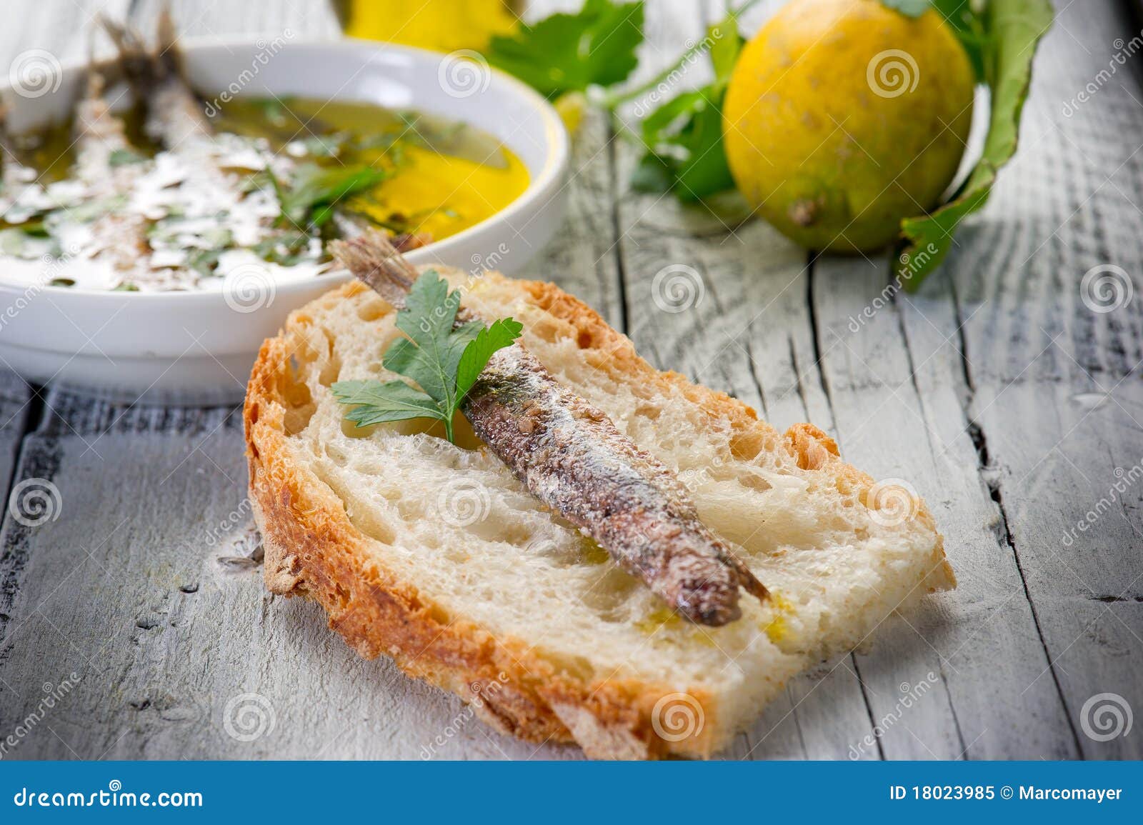 Slice bread with anchovy stock image. Image of eyes, diet - 18023985