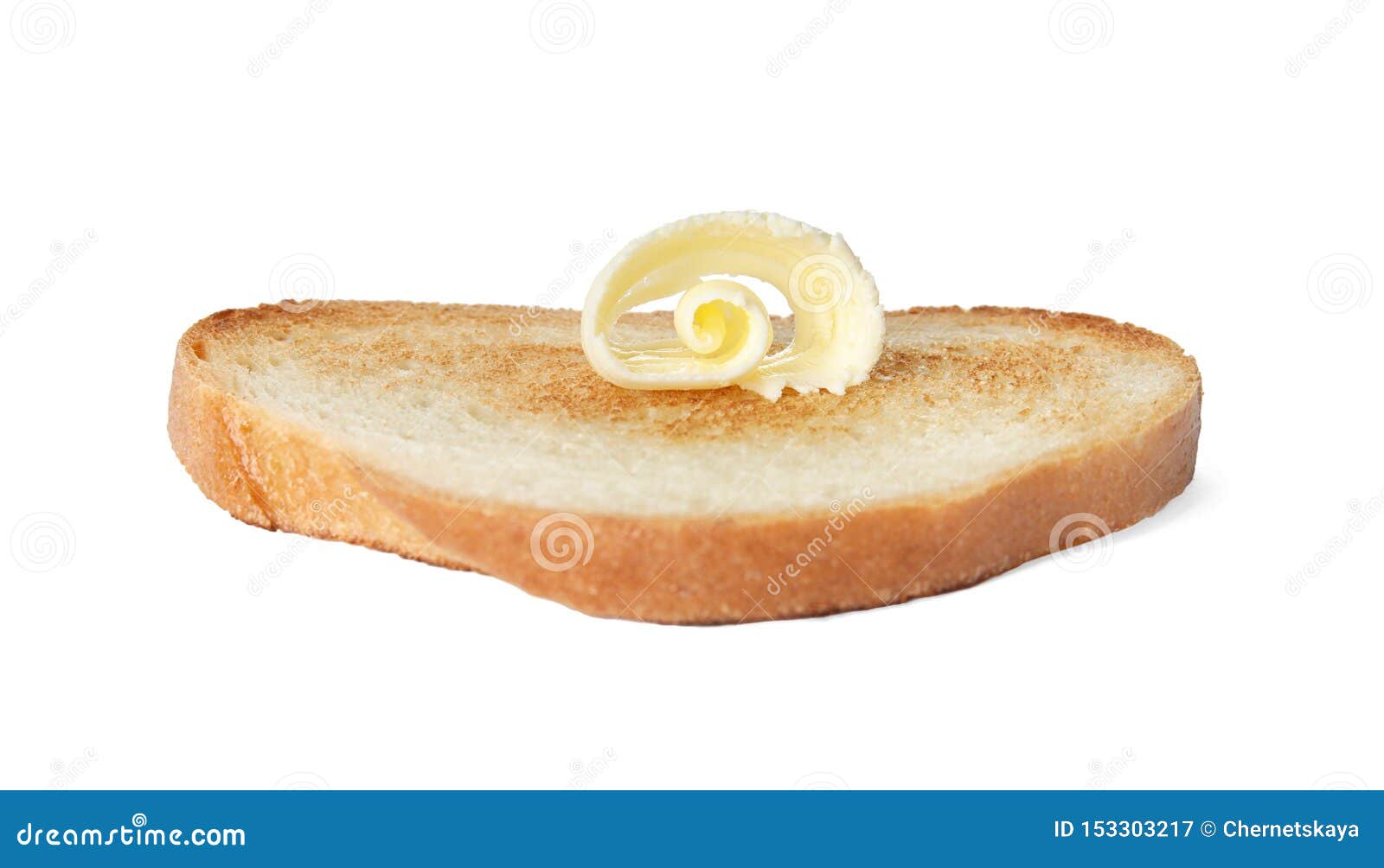 Slice of Bread with Butter Curl Isolated Stock Image - Image of meal ...