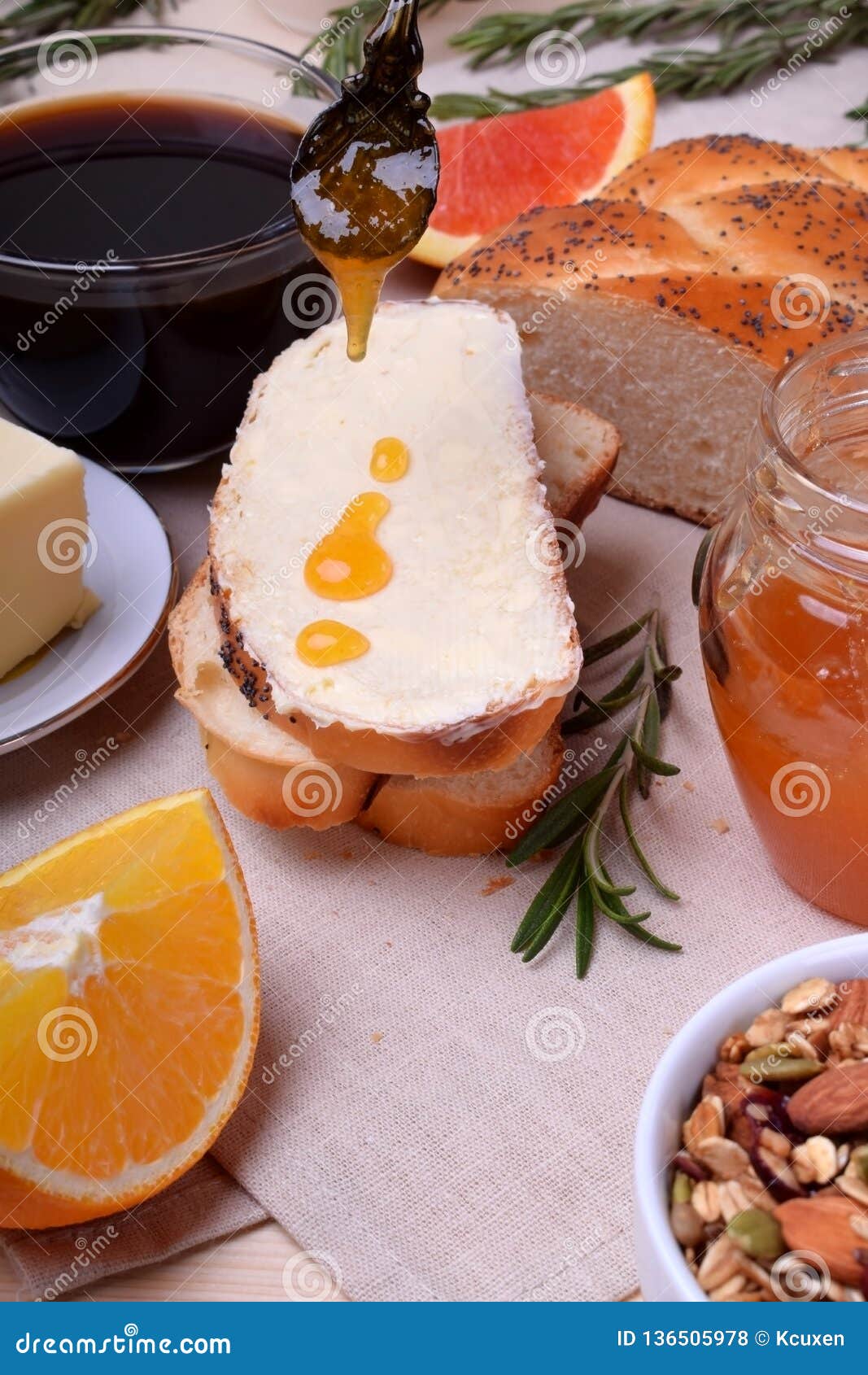 Slice of Bread with Butter and Jam Stock Photo - Image of morning ...
