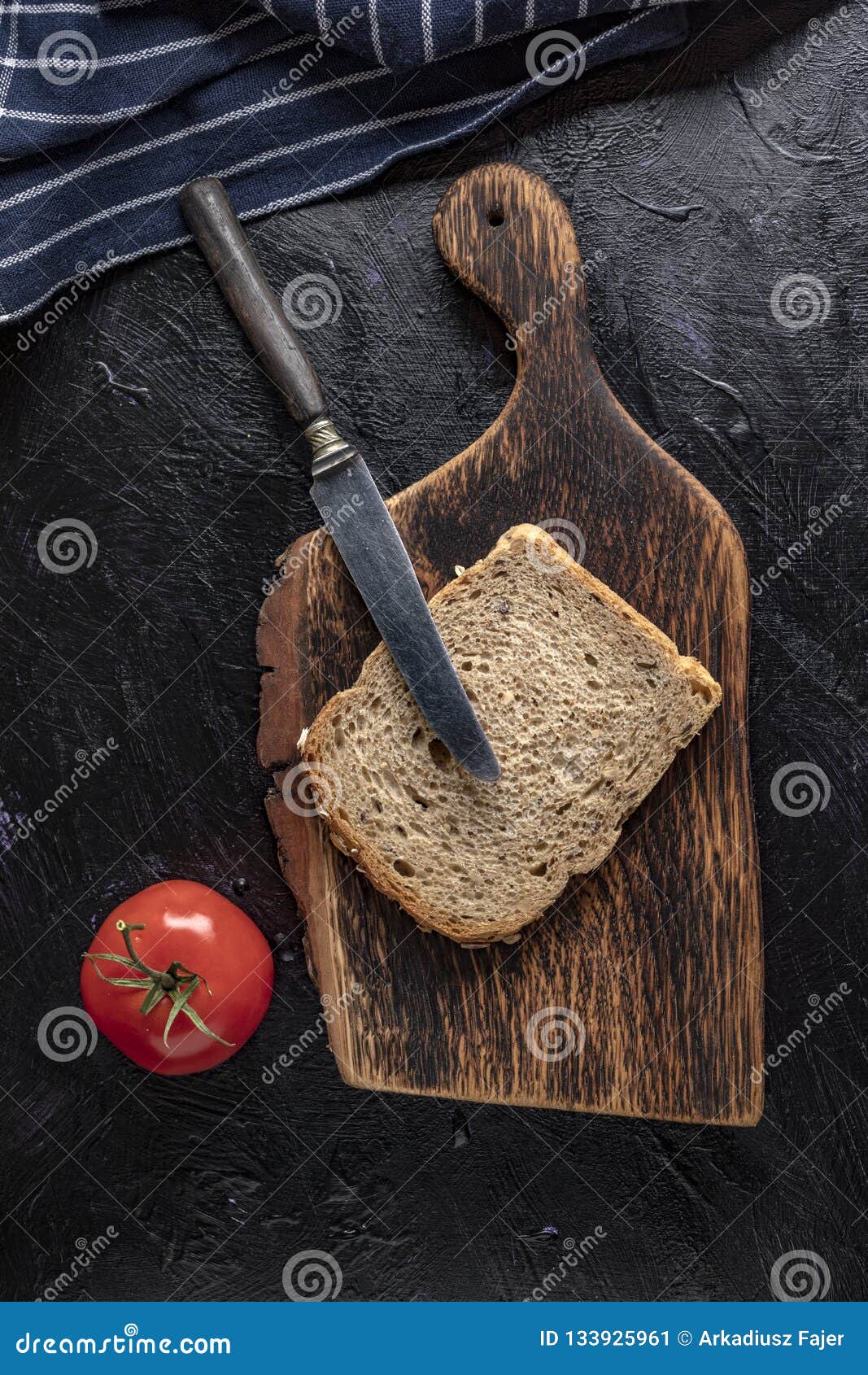 Slice of Bread on a Chopping Board Stock Image - Image of slice, tomato ...