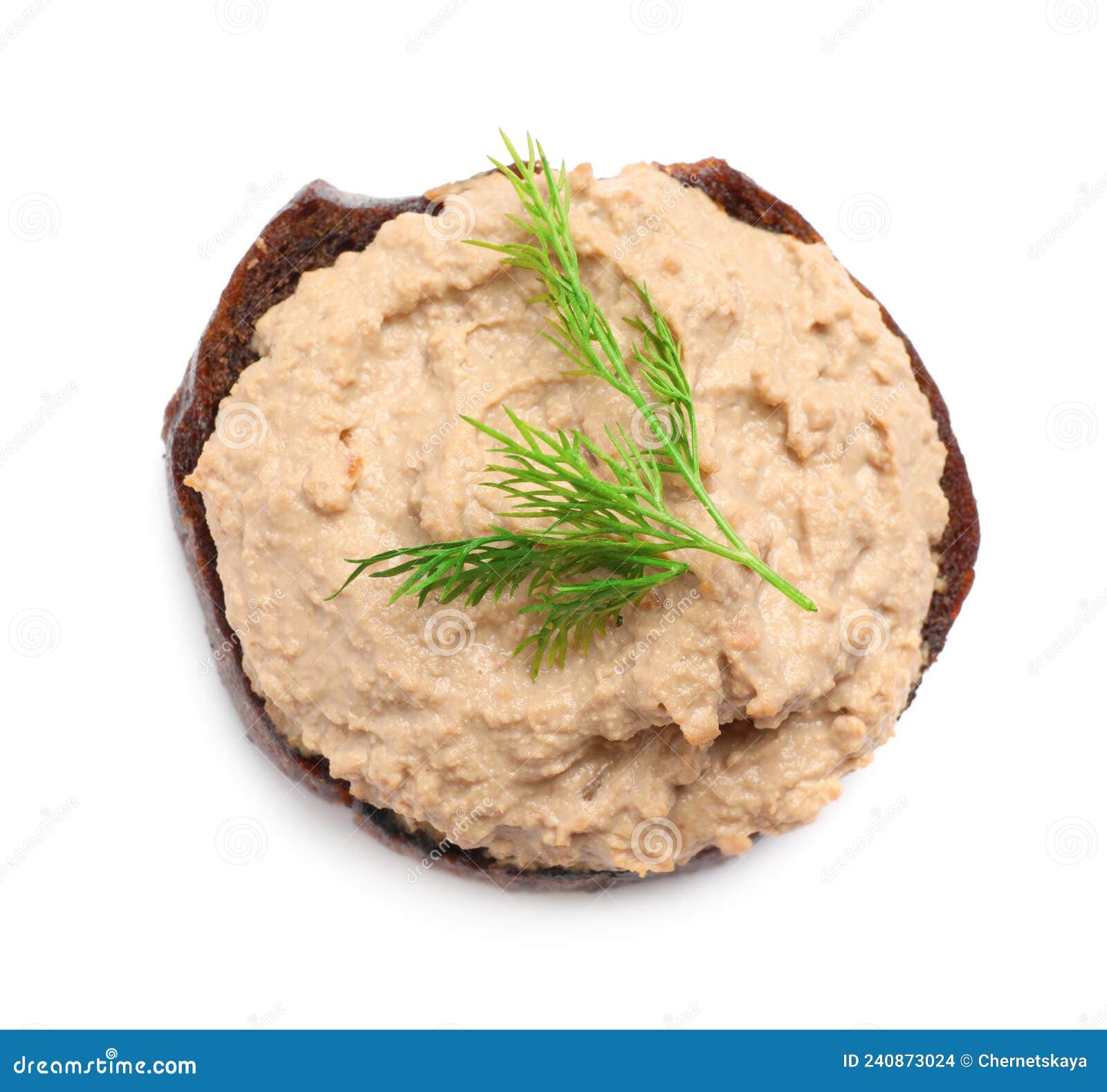 Slice of Bread with Delicious Pate and Dill Isolated on White, Top View ...