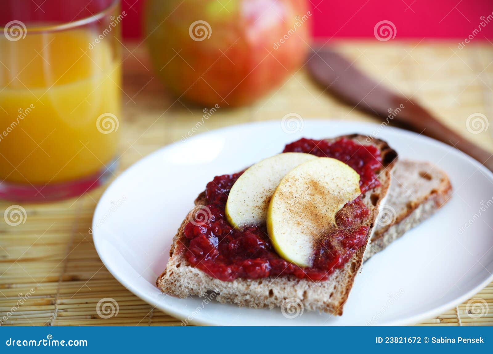 Slice of Bread with Jam and Apples and Cinnamon Stock Photo - Image of ...