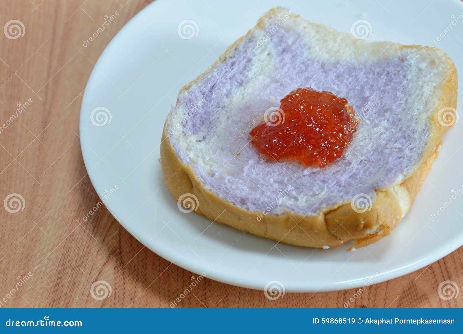 Slice Bread Mixed with Taro Topping Fruit Jam Stock Image - Image of ...