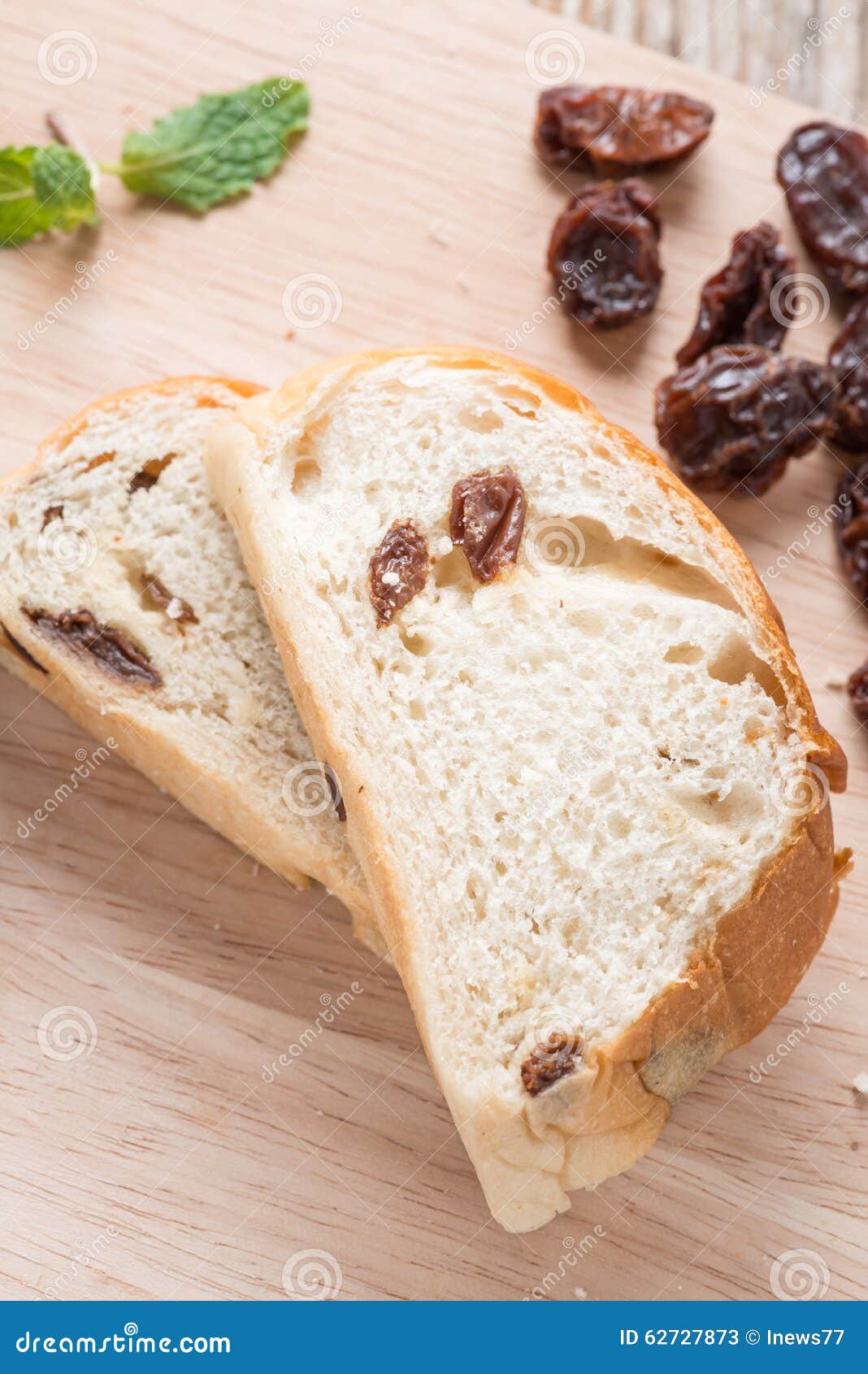 Slice bread with raisins. stock image. Image of flour - 62727873