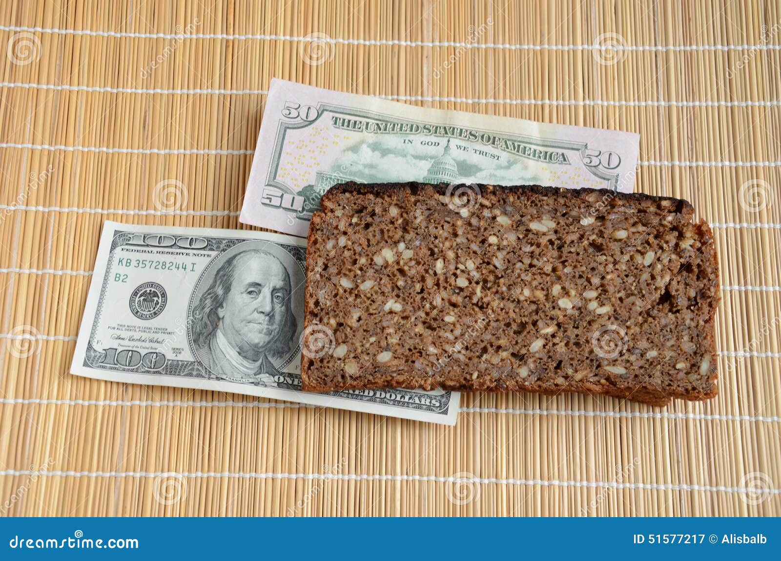 Slice of Brown Bread with US Dollar Bills Stock Image - Image of bank ...