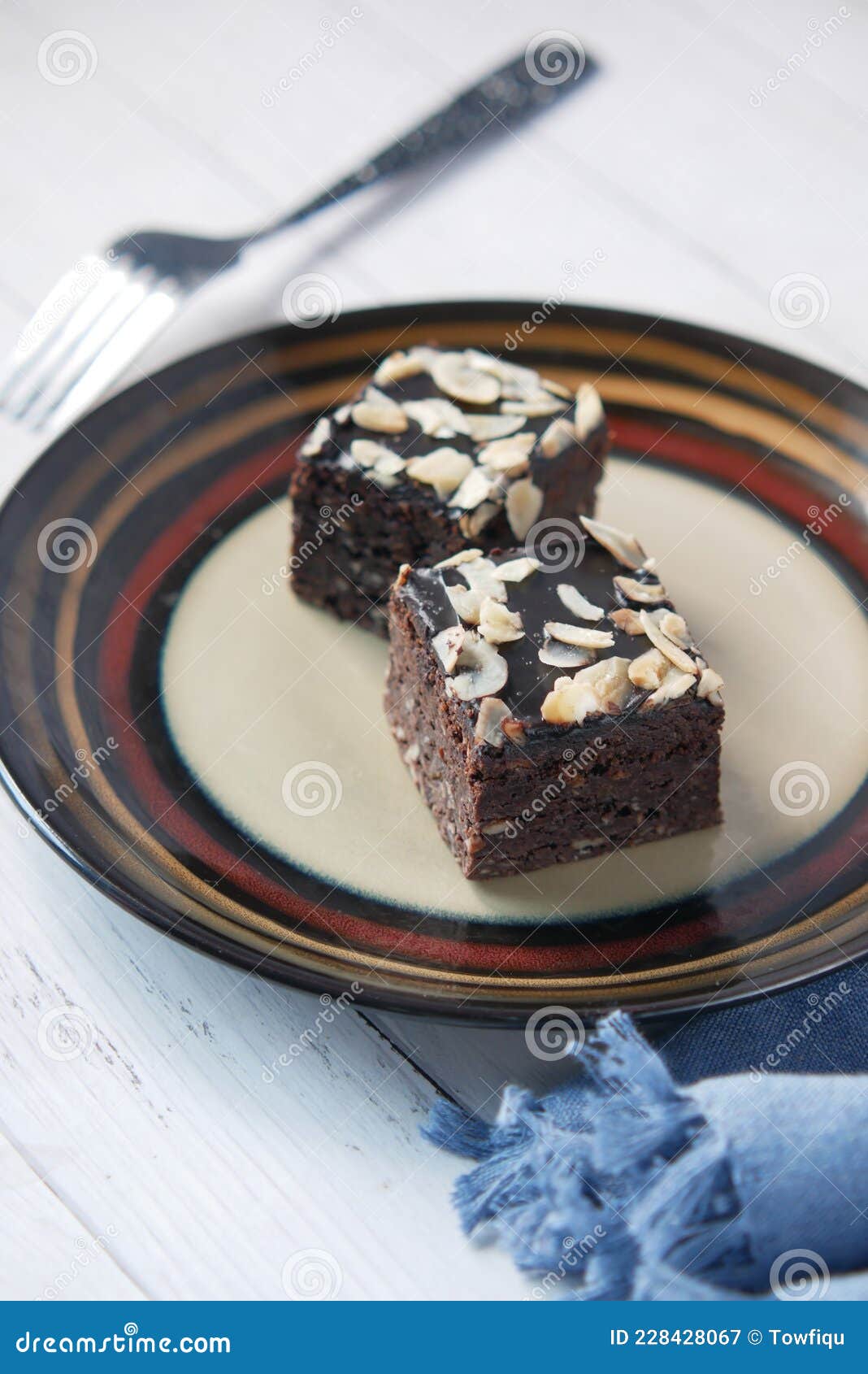 Slice of Brownie on Plate on Table Stock Image - Image of brownies ...