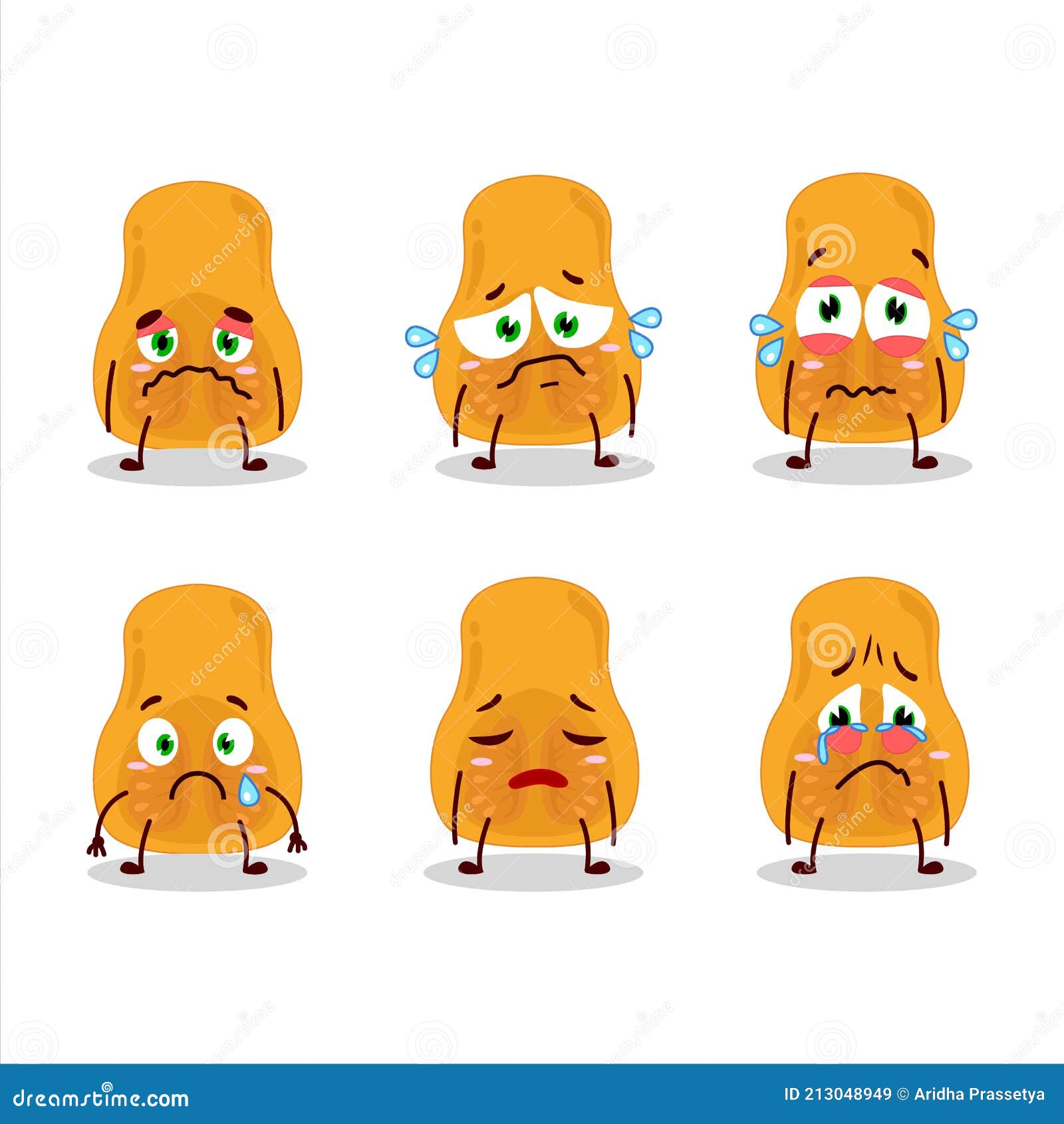 Slice of Butternut Squash Cartoon Character with Sad Expression Stock ...