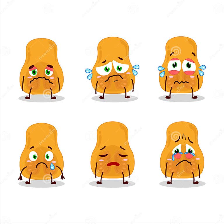 Slice of Butternut Squash Cartoon Character with Sad Expression Stock ...