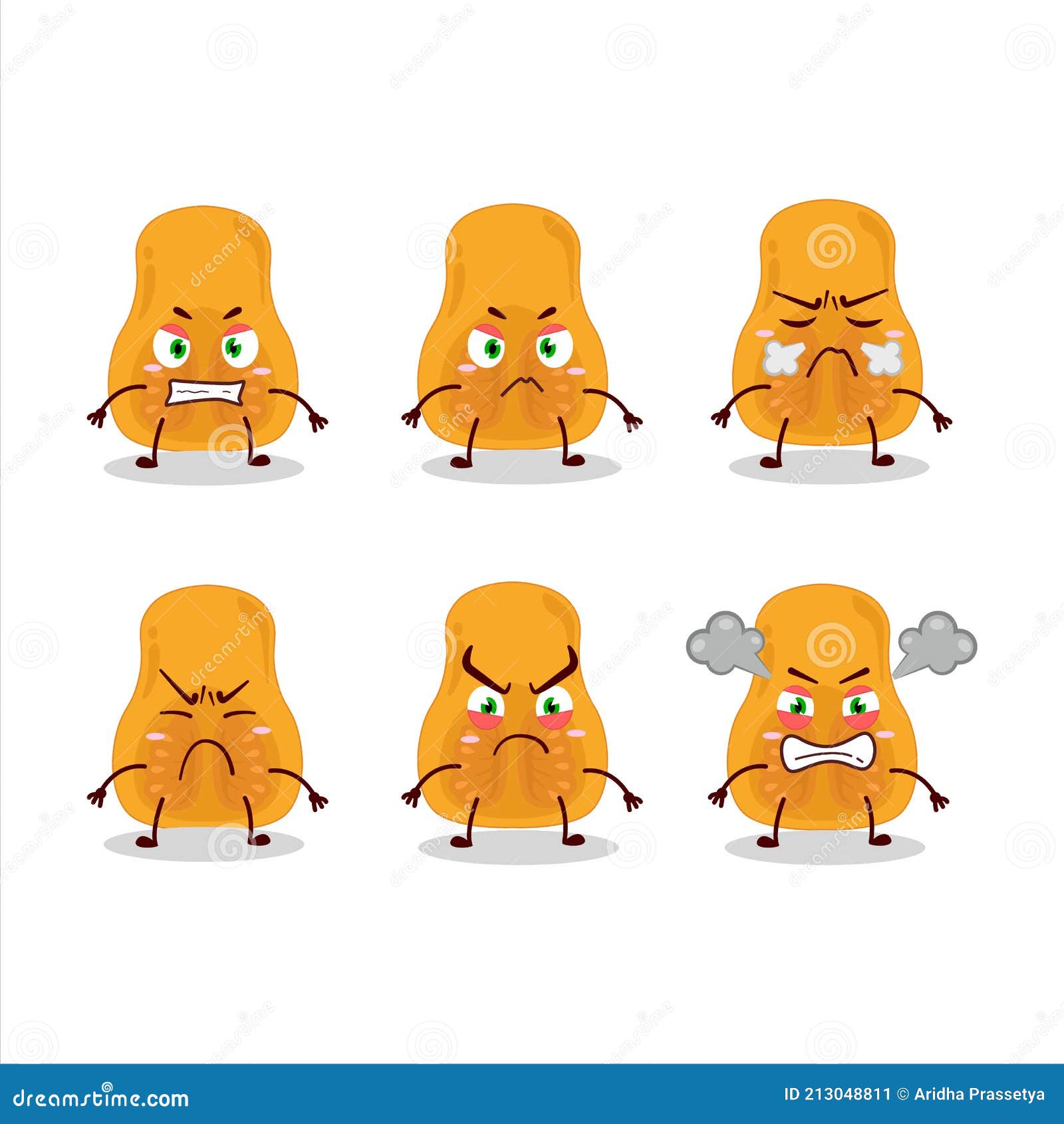 Slice of Butternut Squash Cartoon Character with Various Angry ...