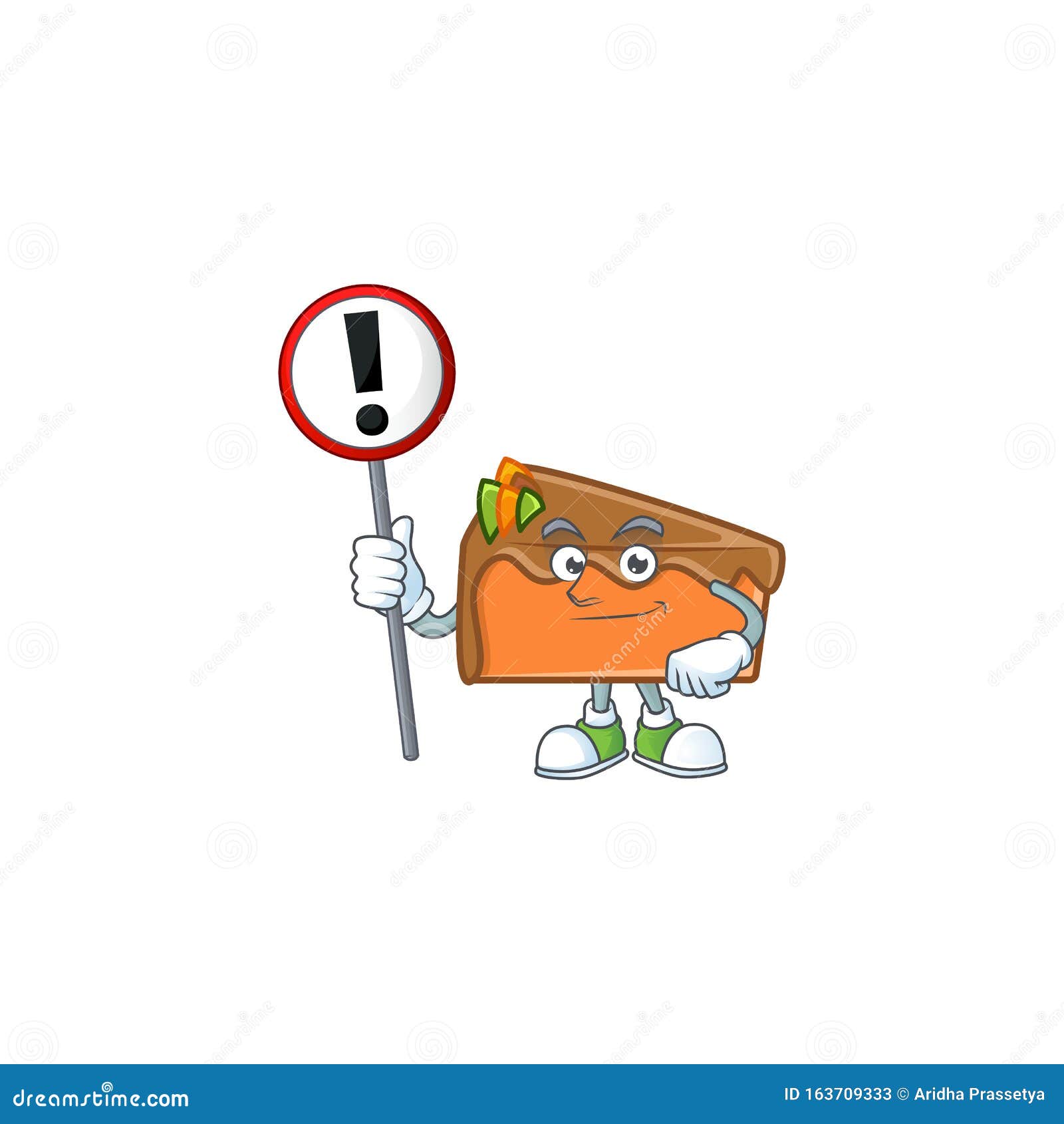 Slice Cake Chocolate with the Mascot with Sign Warning. Stock Vector ...