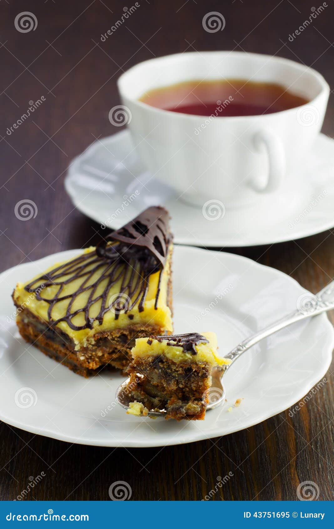 A Slice of Cake with a Cup of Tea Stock Image - Image of tart, lemon ...